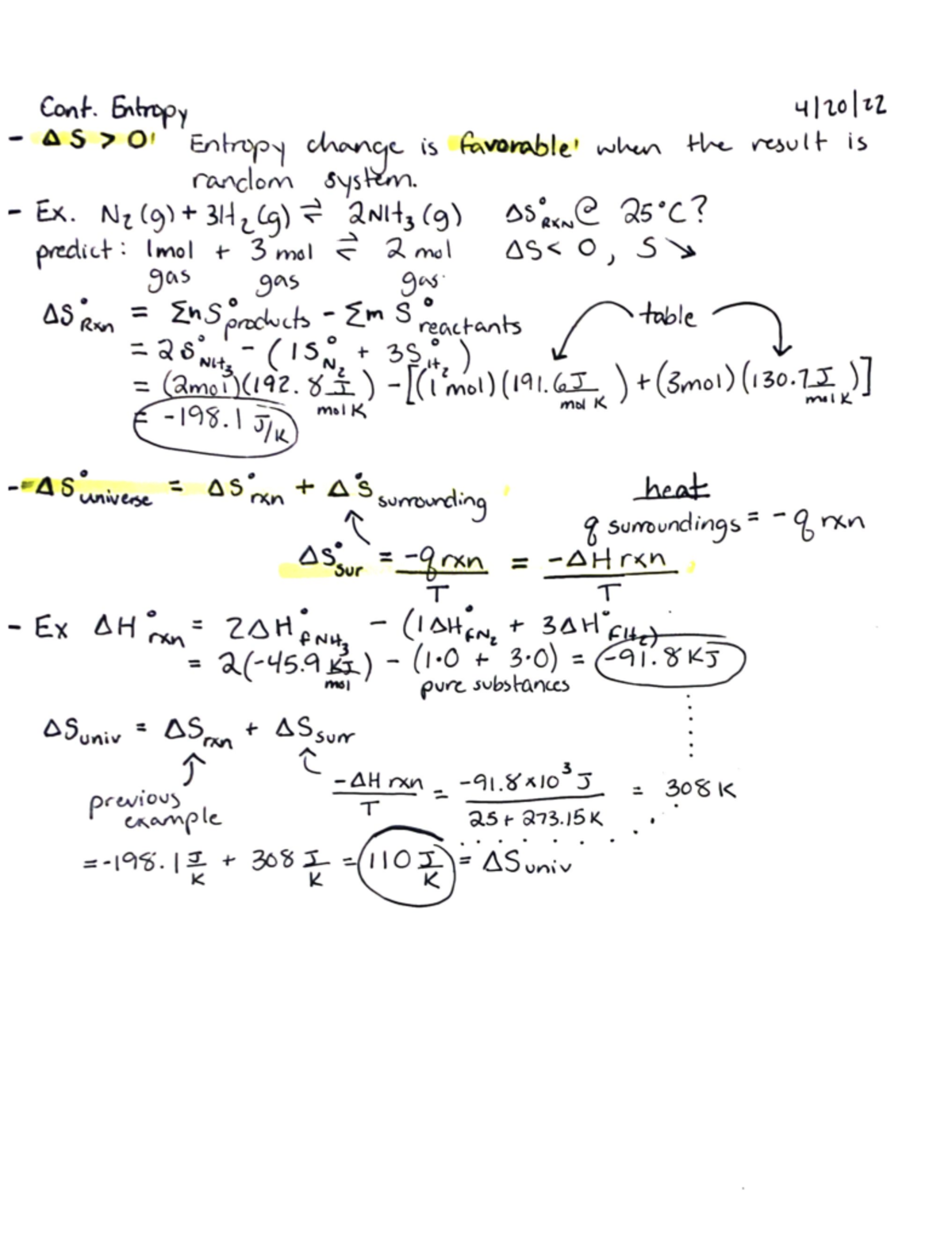 Continued notes on Entropy and Spontaneity in General Chemistry II 4/20 ...