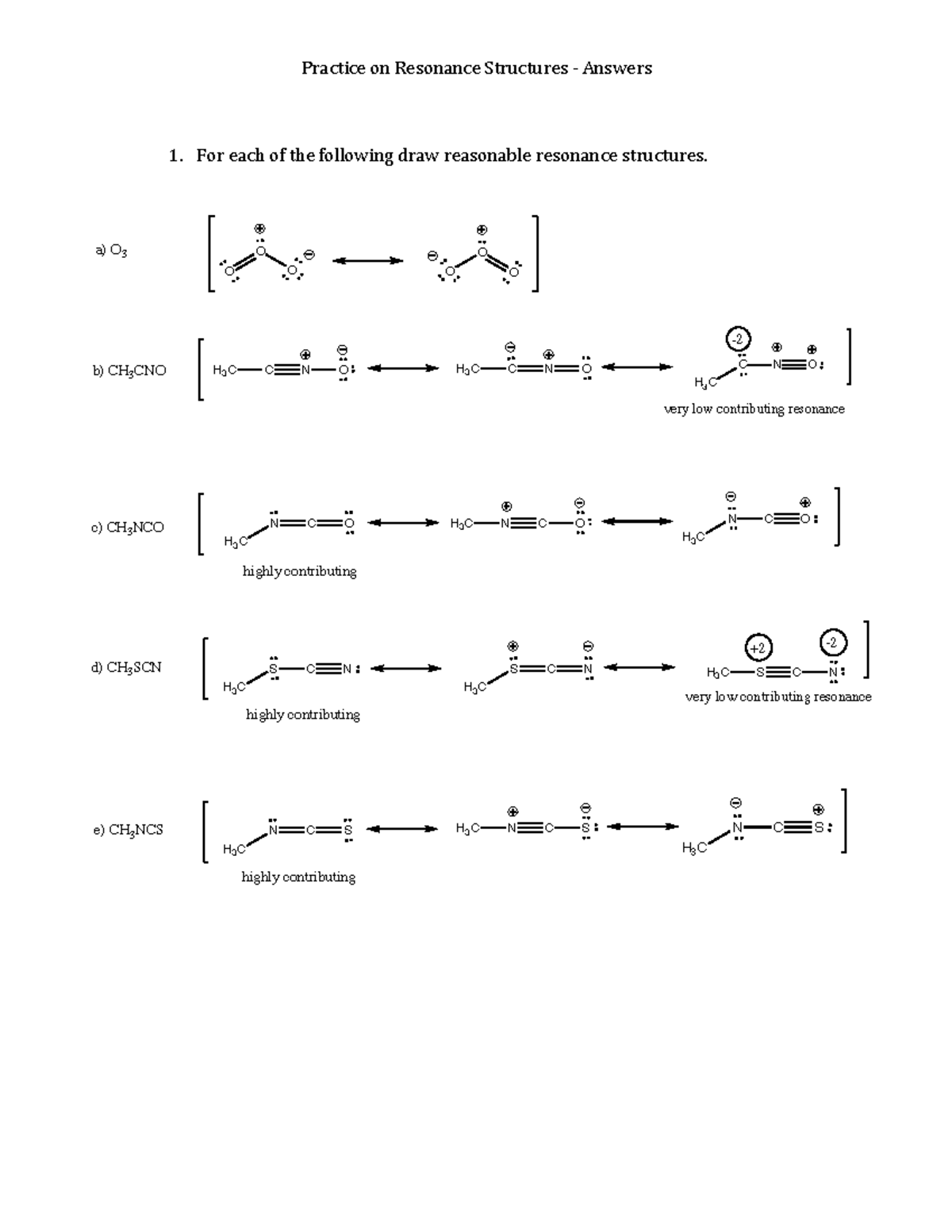 resonance structures week 1 343 KEY - Practice on Resonance Structures ...