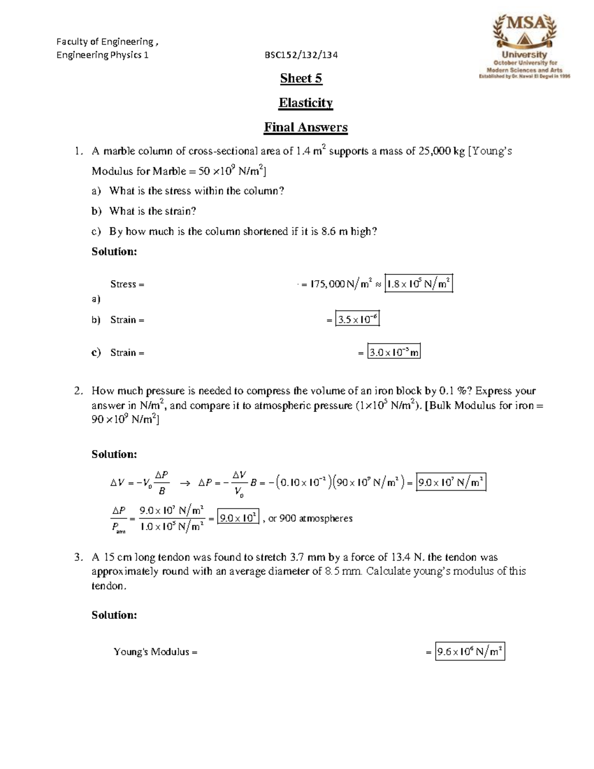 Sheet 5 - Fall 2020 - Faculty of Engineering , Engineering Physics 1 BSC152/132/ Sheet 5 ...