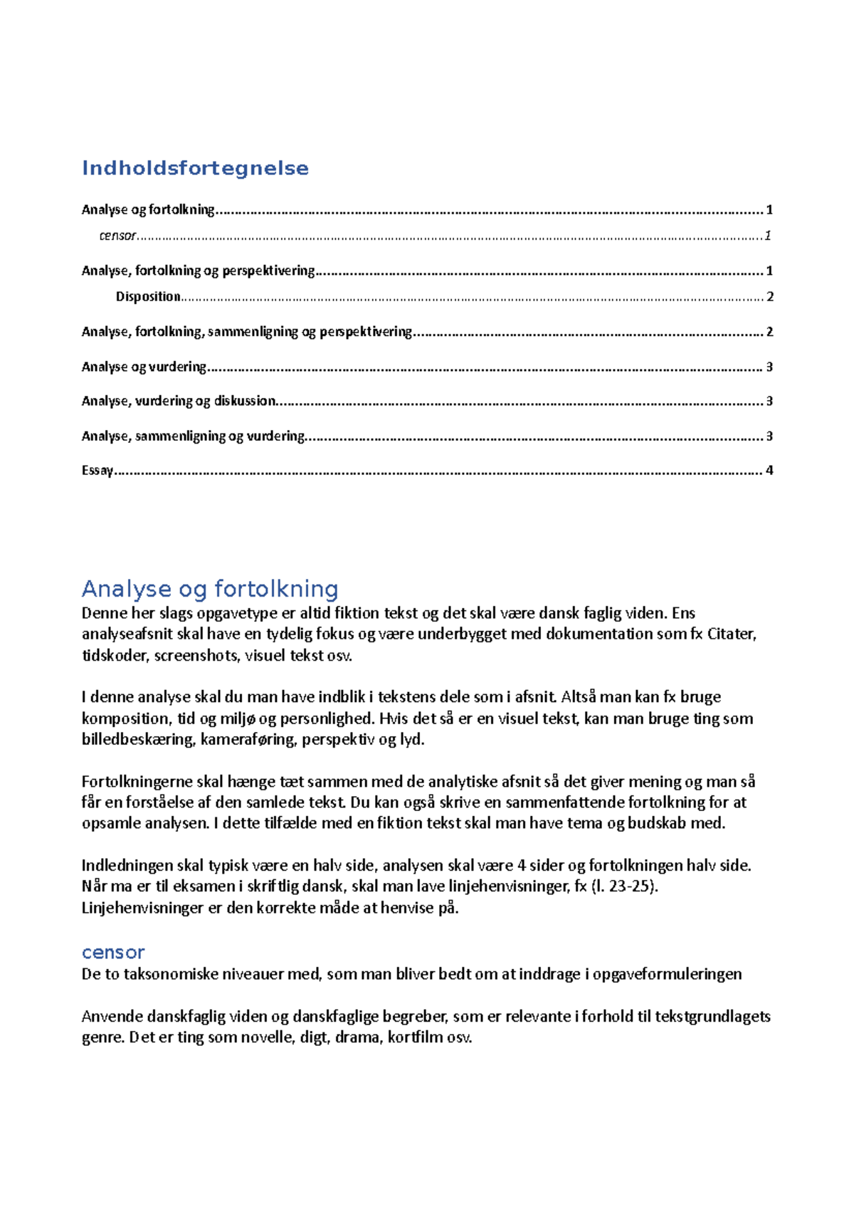 Indholdsfortegnelse - gode noter - Indholdsfortegnelse Analyse og - Studocu