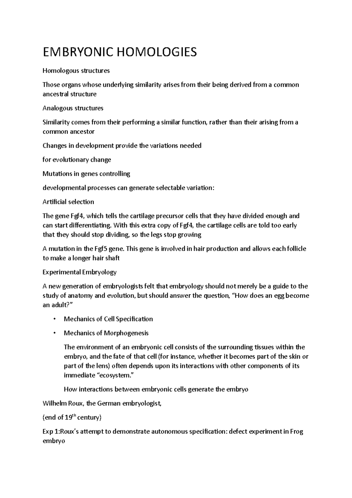 Embryonic Homologies - EMBRYONIC HOMOLOGIES Homologous structures Those ...