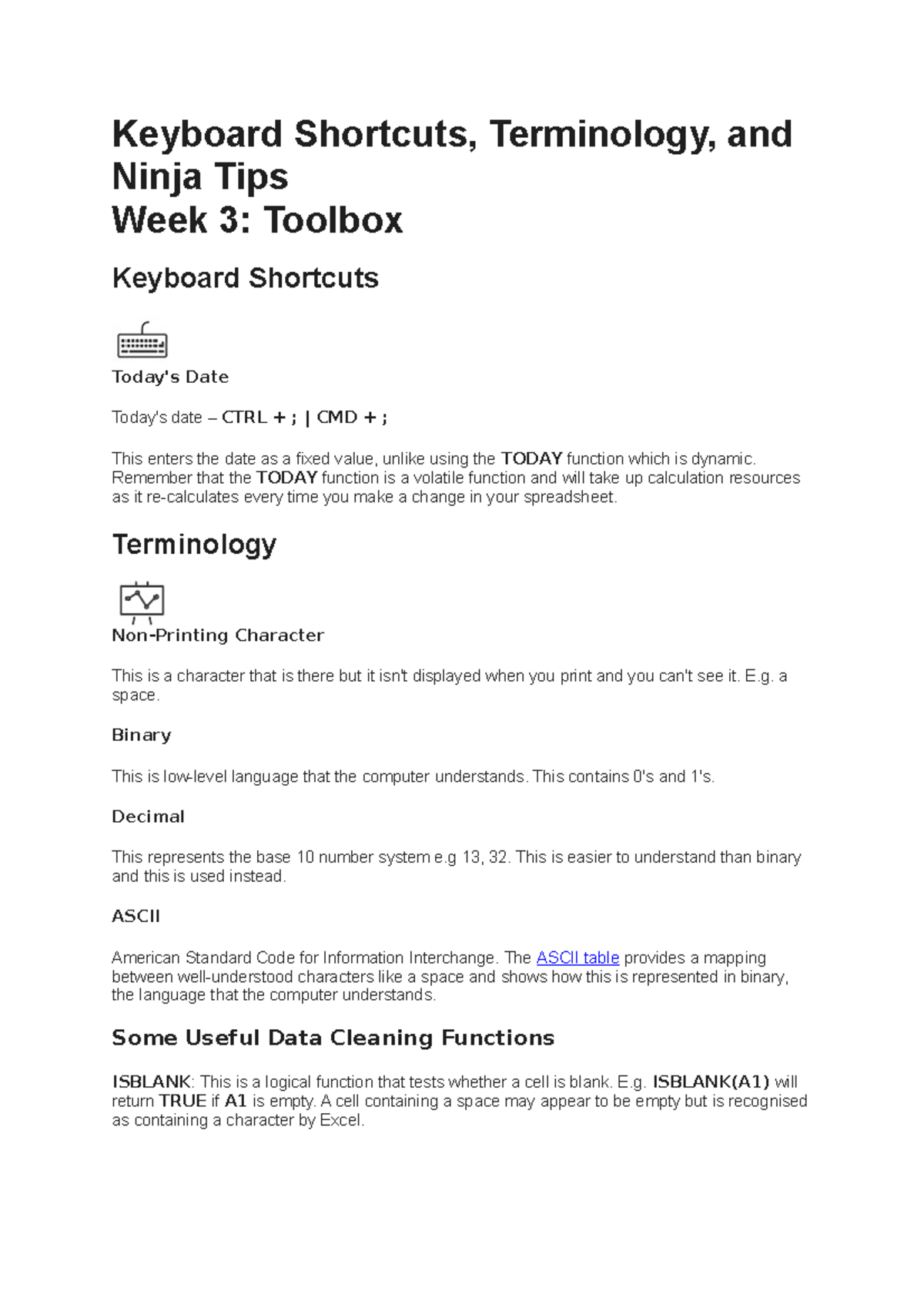 Week 3 Toolbox - Keyboard Shortcuts, Terminology, and Ninja Tips Week 3 ...