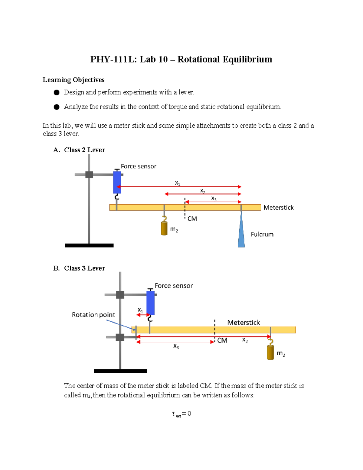 PHY111L Lab 10 - lab 10 - PHY-111L: Lab 10 – Rotational Equilibrium ...