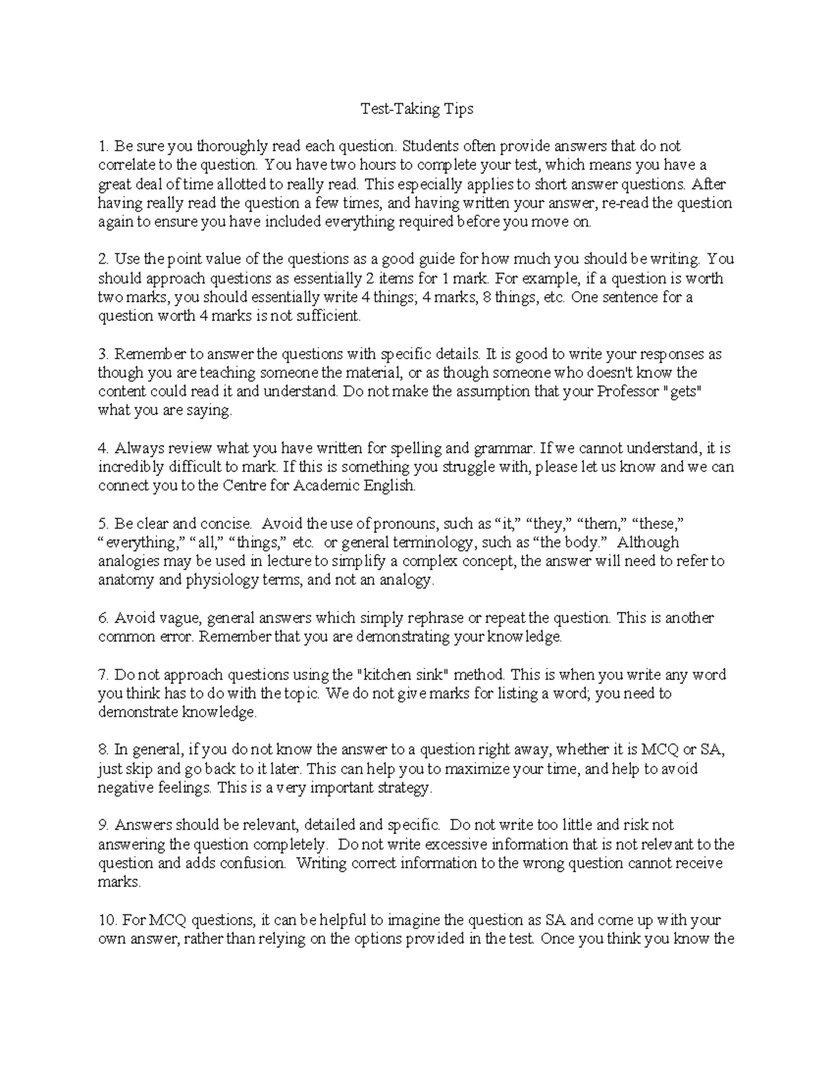 Test-Taking Tips - notes - Test-Taking Tips Be sure you thoroughly read ...