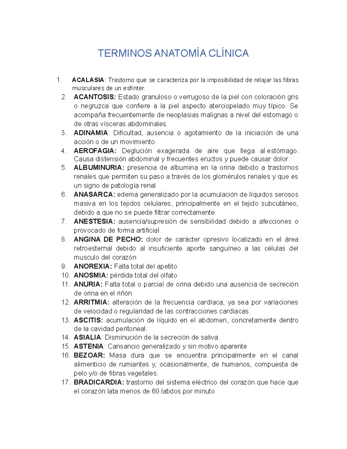 Términos anatomía clínica Final - TERMINOS ANATOMÍA CLÍNICA 1. 2. 3. 4 ...