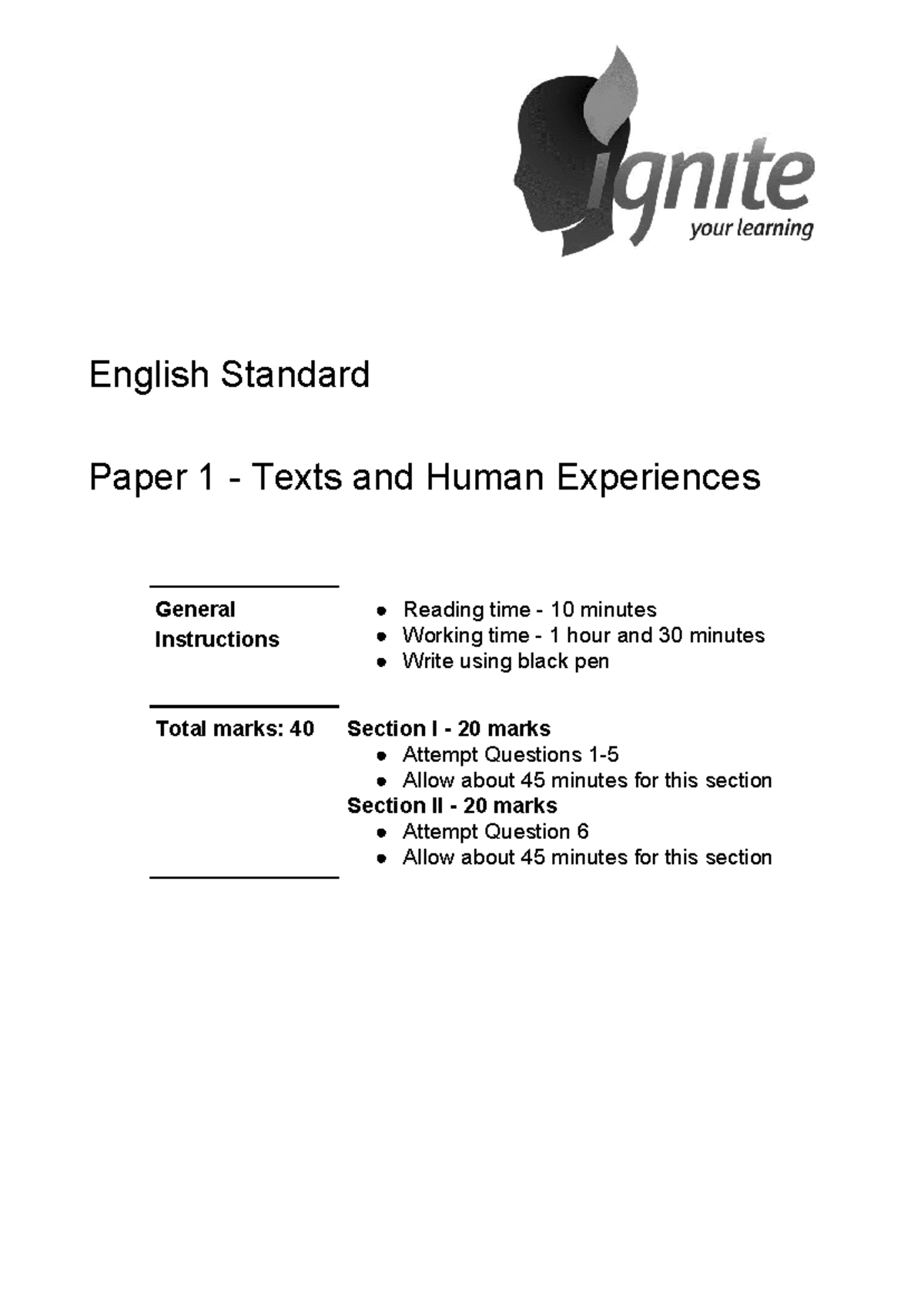 Standard English Common Module Practice Paper 2 - English Standard ...
