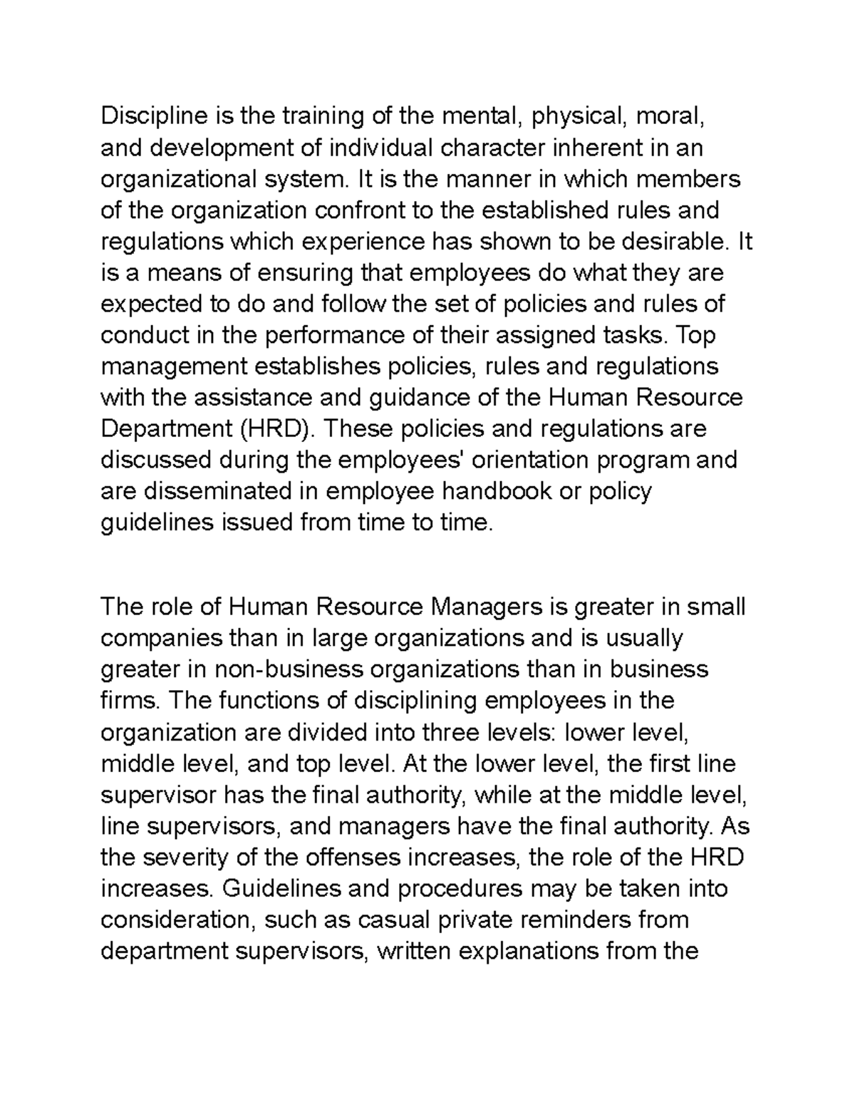 Management OF Employee Discipline - Discipline is the training of the ...