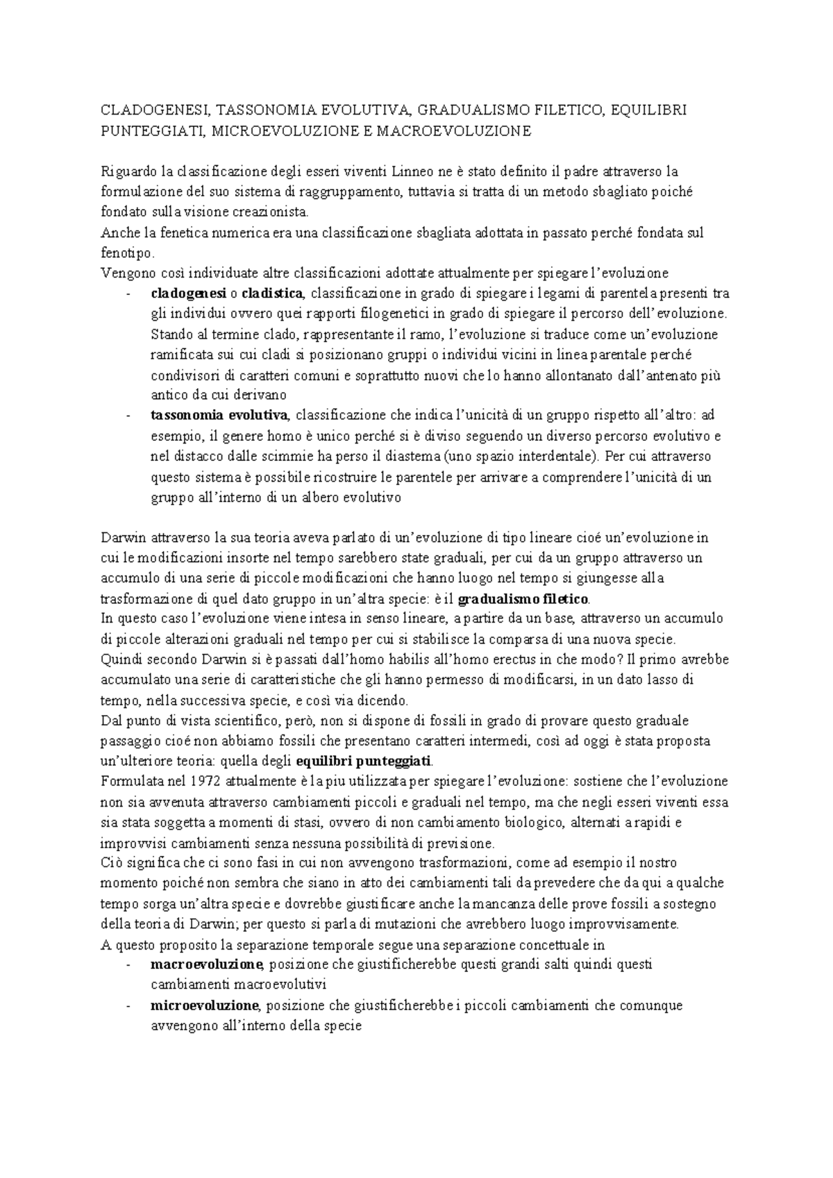 Cladogenesi, Tassonomia Evolutiva, Gradualismo Filetico, Equilibri ...