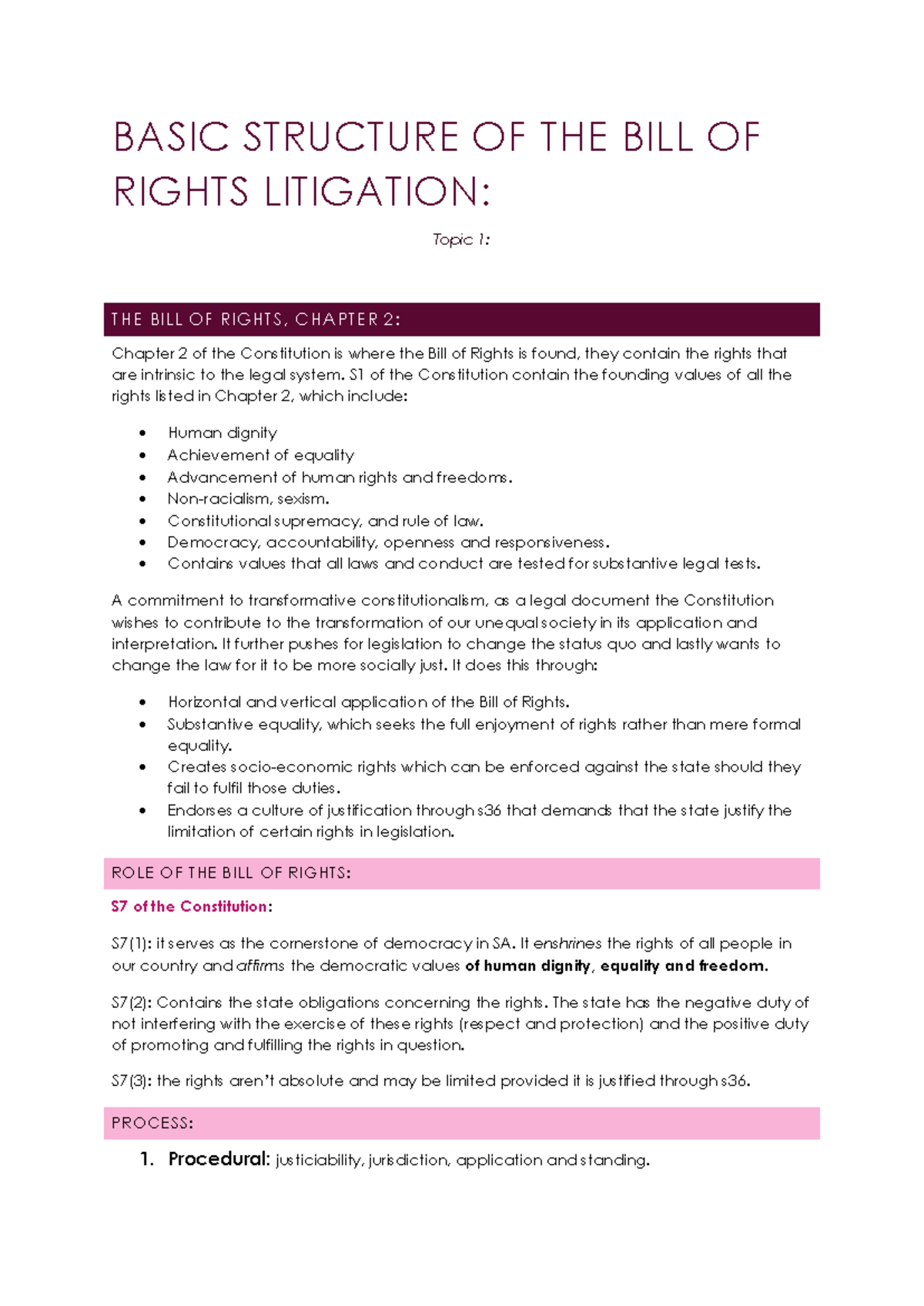 Topic 1 - BASIC STRUCTURE OF THE BILL OF RIGHTS LITIGATION: Topic 1: THE BILL OF RIGHTS, CHAPTER ...