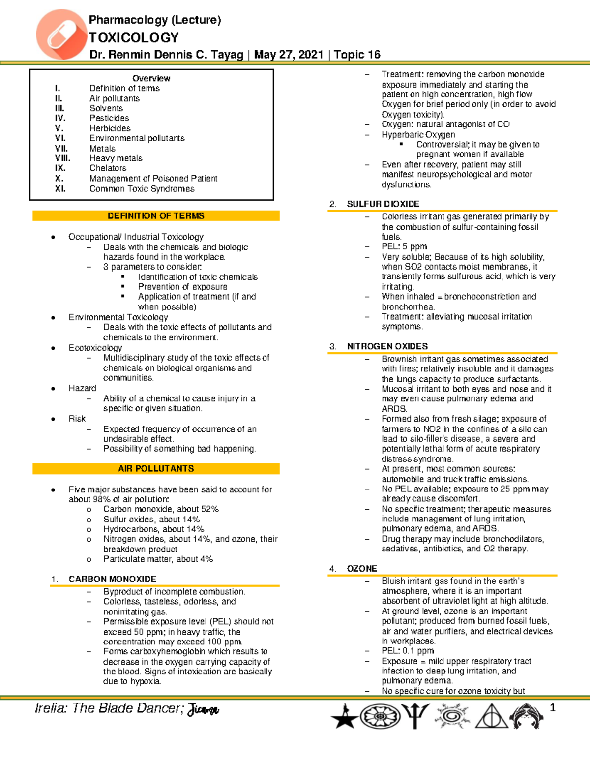 Toxicology (IBDJ) - 1 TOXICOLOGY Dr. Renmin Dennis C. Tayag | May 27 ...