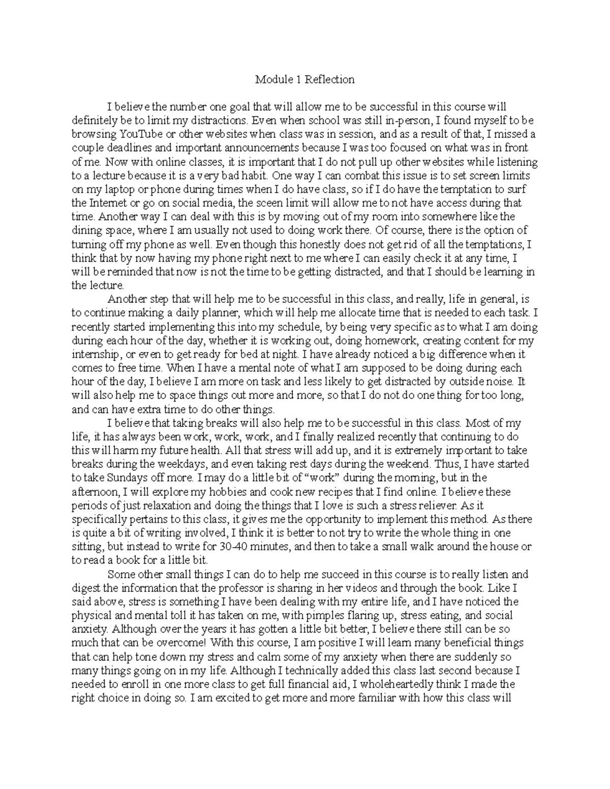 Module 1 Reflection - Alane Daugherty - Module 1 Reflection I believe ...