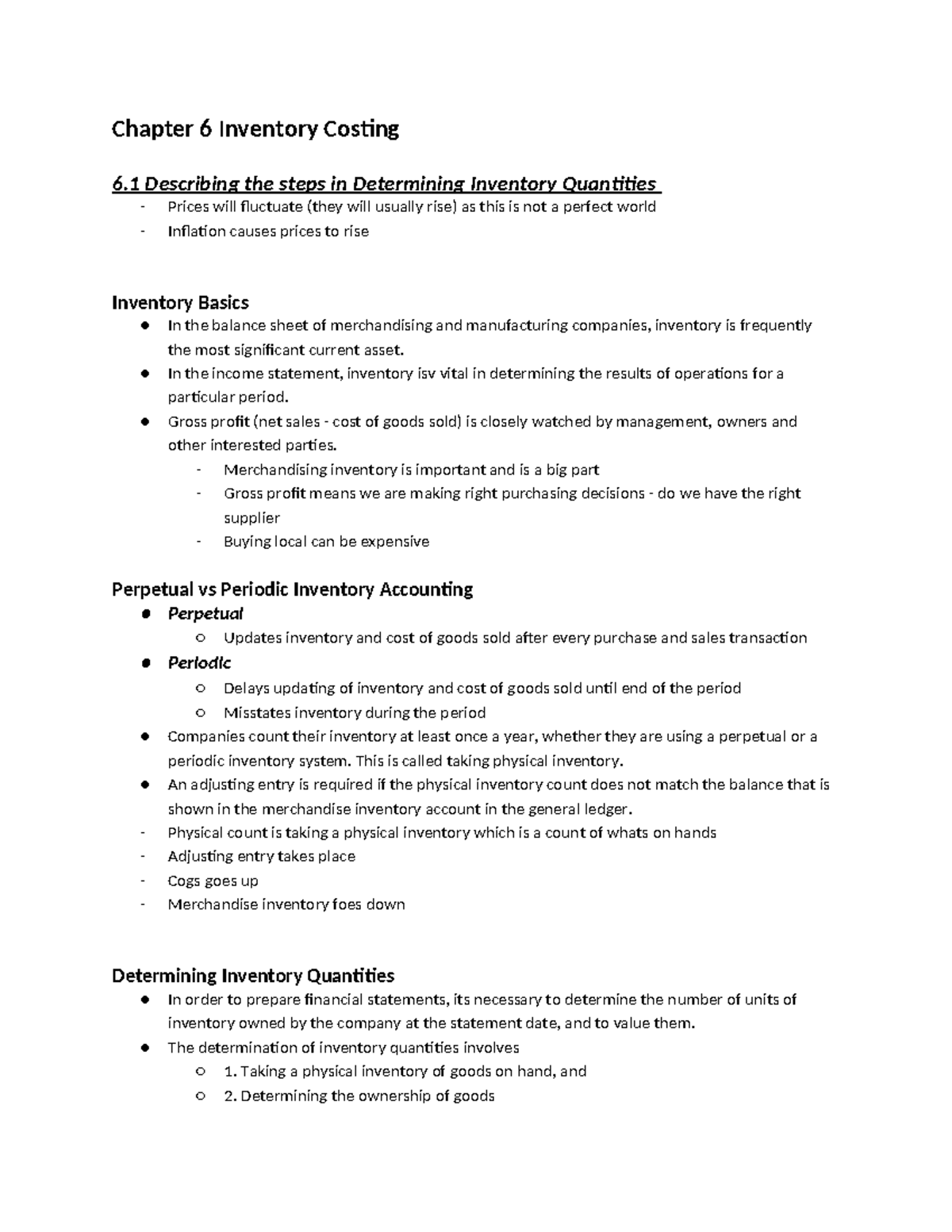 Unit 6 - type shi - Chapter 6 Inventory Costing 6 Describing the steps in Determining Inventory ...