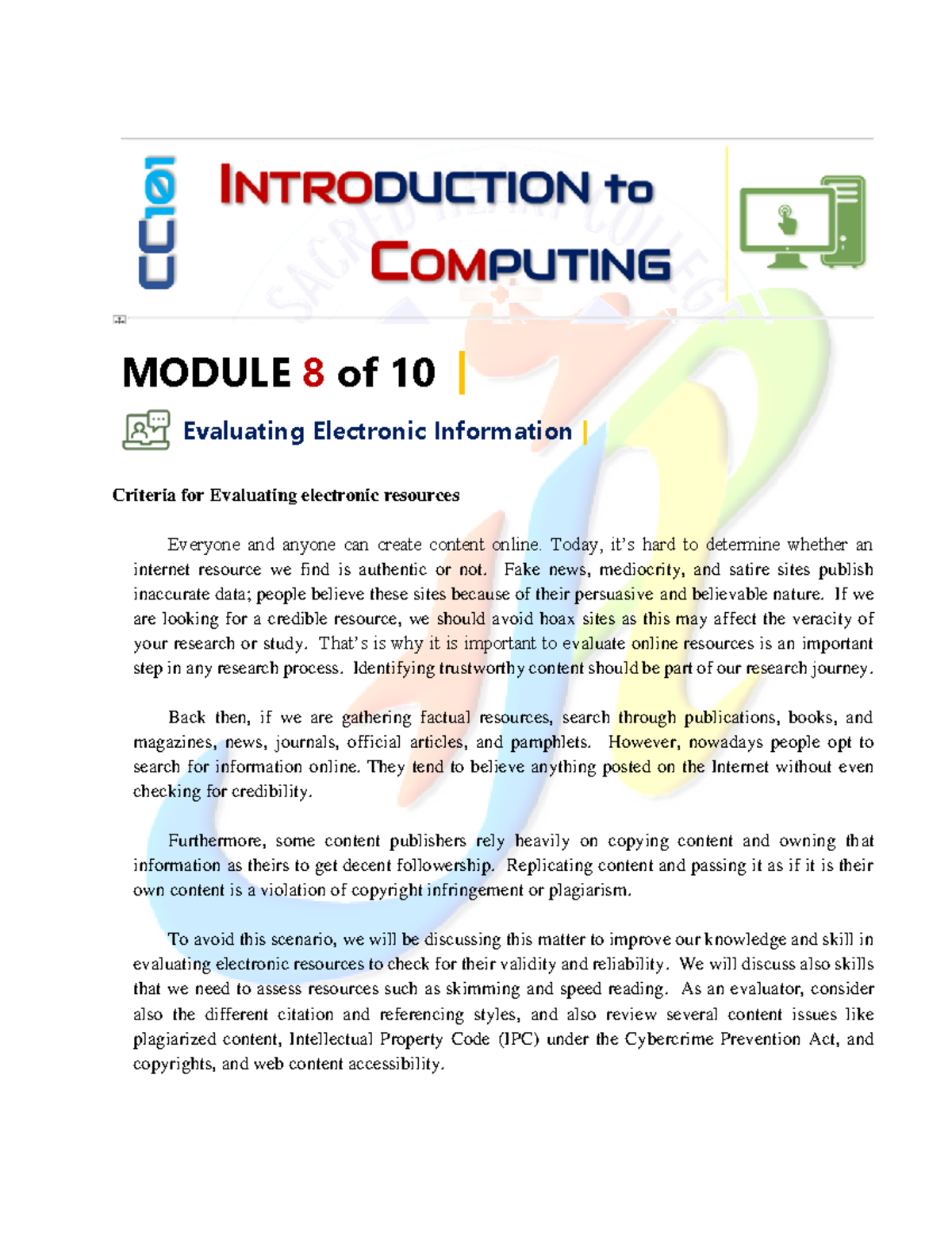 CC101#8 - Module #8 - MODULE 8 of 10 | Evaluating Electronic ...