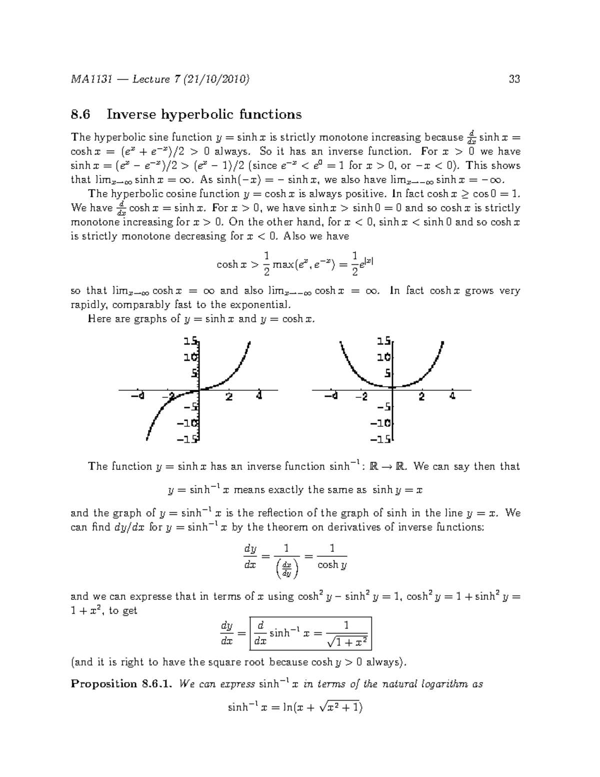 MA1132 2010-2011 Lecture Notes 7 - Inverse hyperbolic functions ...