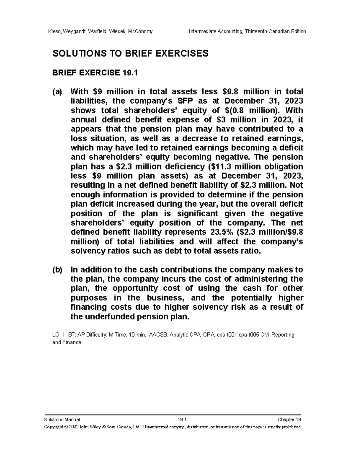 Solutions TO ch - SOLUTIONS TO BRIEF EXERCISES BRIEF EXERCISE 19. (a ...