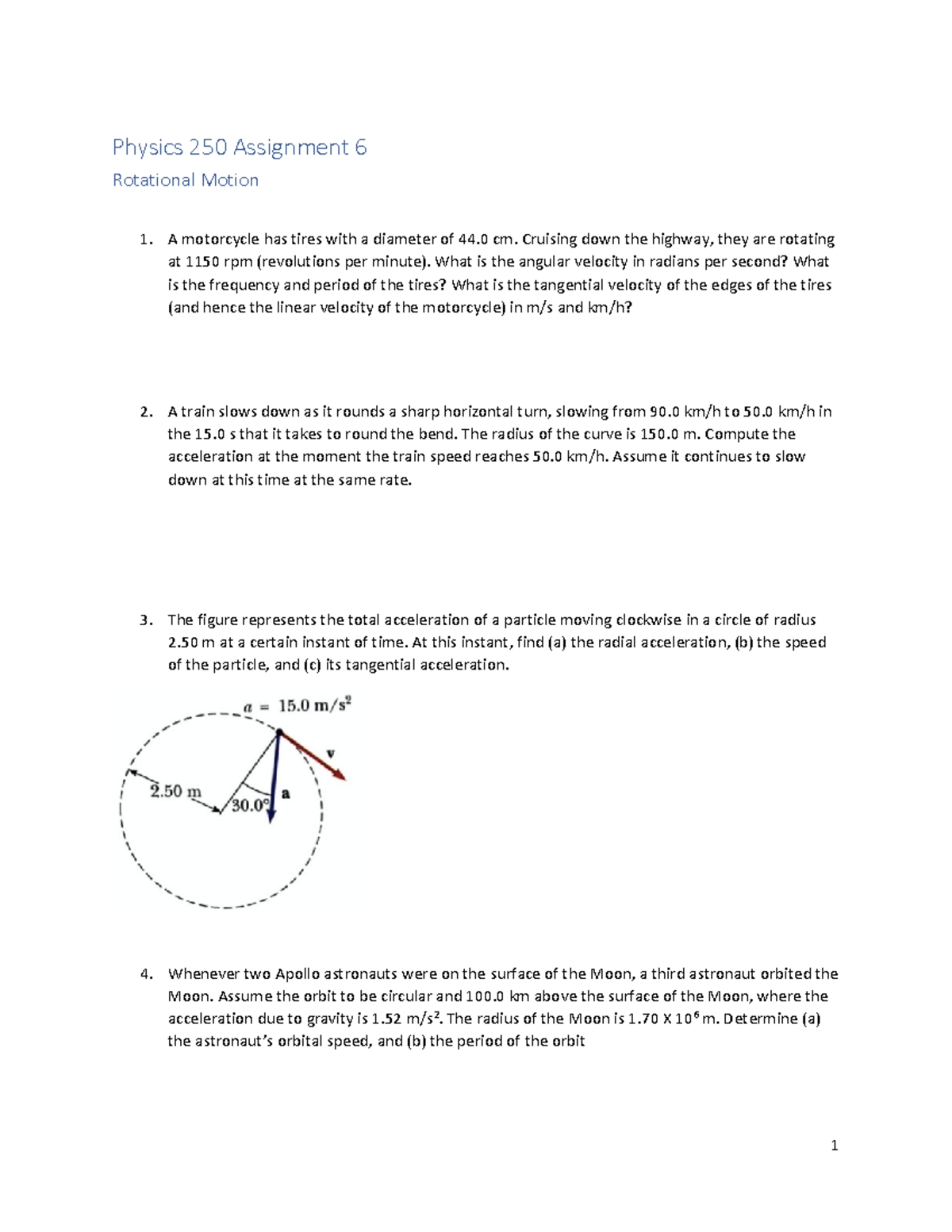 Assignment 6 Rotational Moment. - 1 Physics 250 Assignment 6 Rotational ...