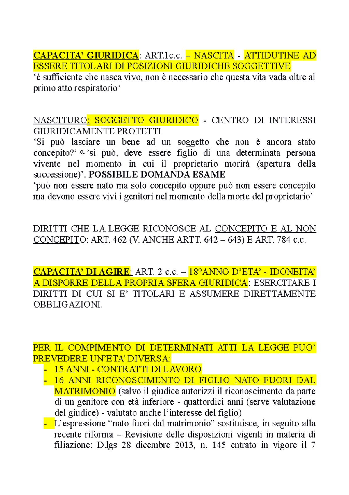 Schema diritto privato N.2 Persone Fisiche - Capacita - CAPACITA ...