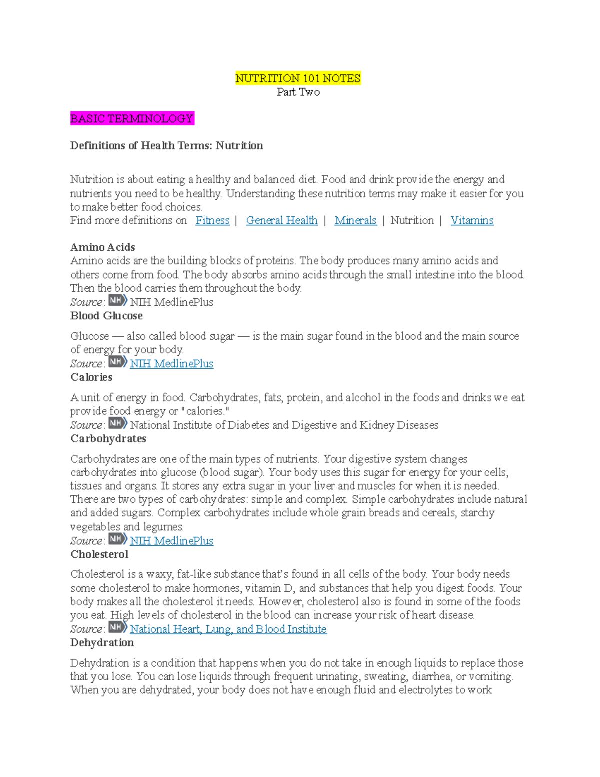 Nutrition 101 Notes Part Two - NUTRITION 101 NOTES Part Two BASIC ...