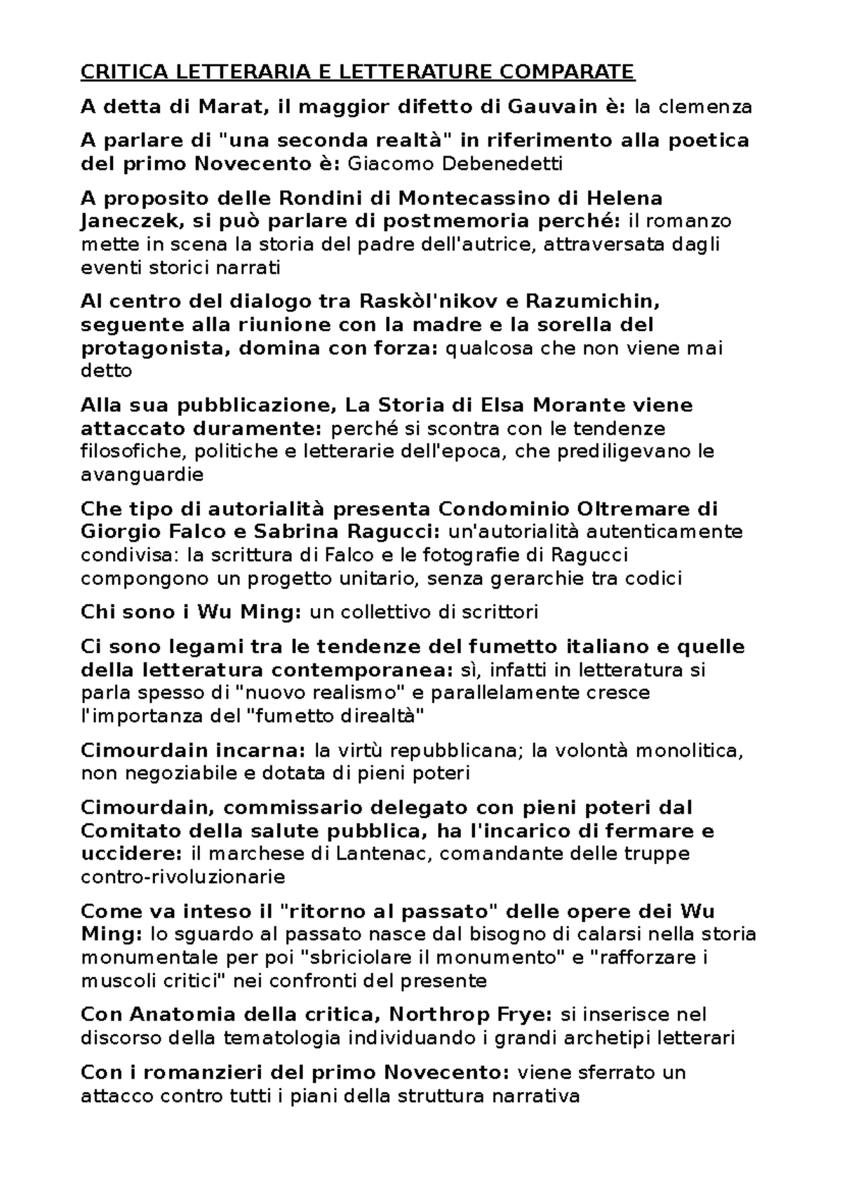 Critica letteraria e letterature comparate - Unipegaso - Studocu