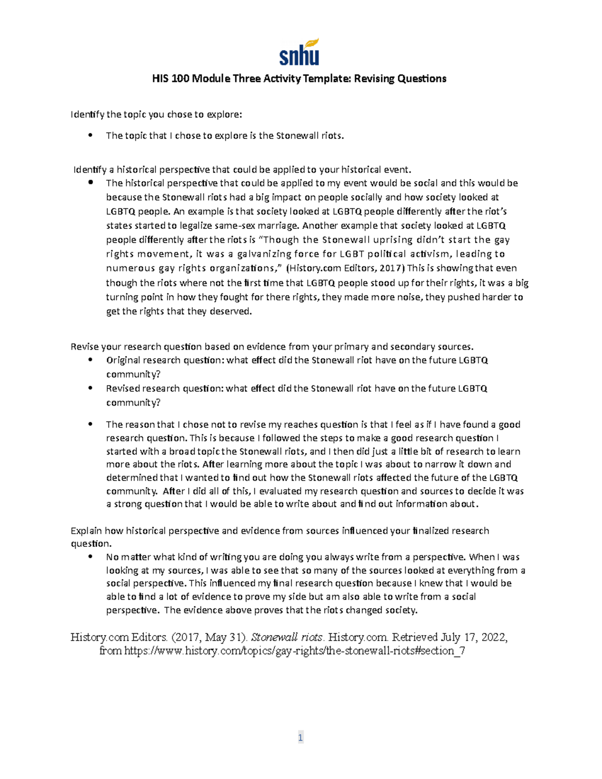 HIS 100 Module Three Activity Template: Revising Questions - Studocu