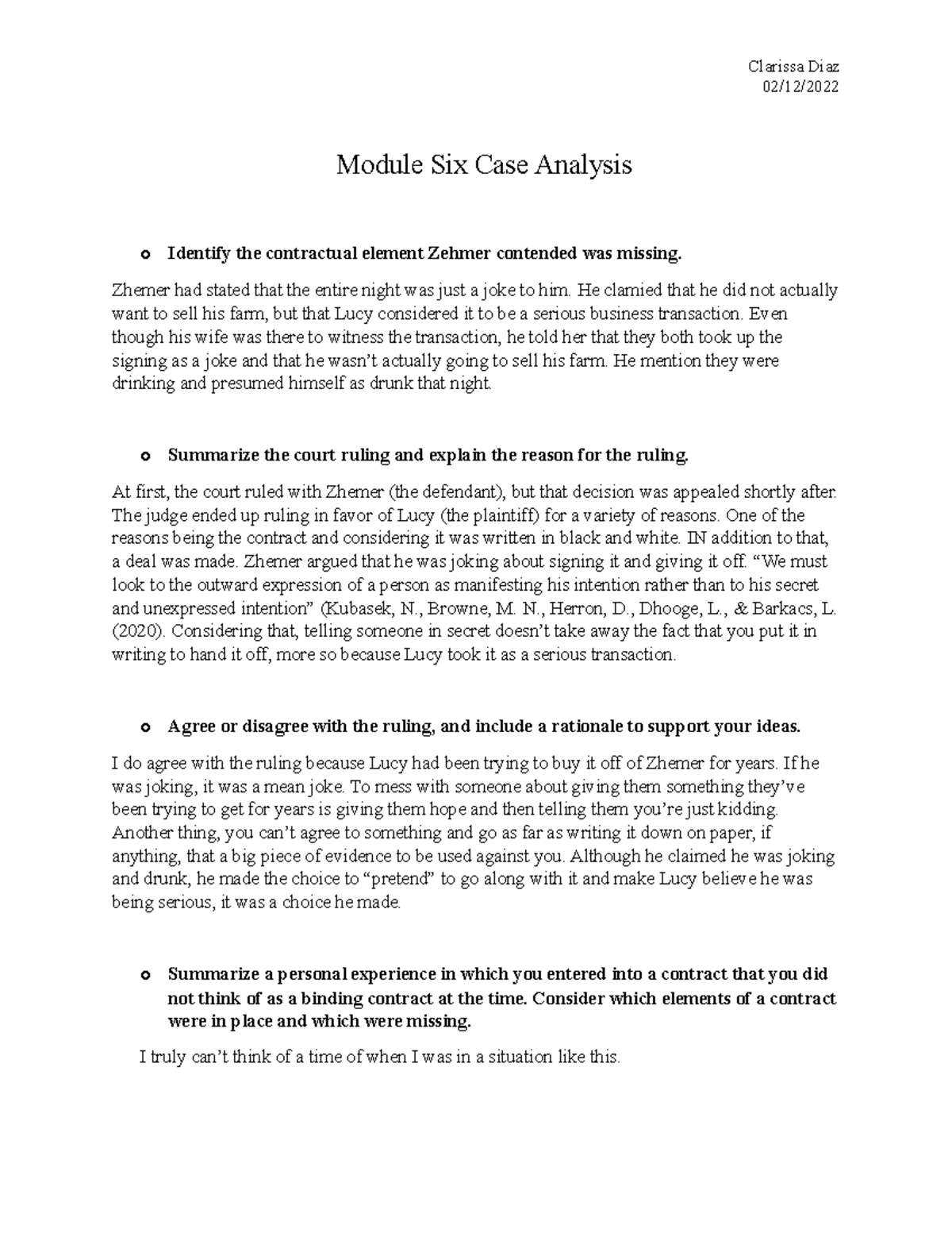 Module Six case Analysis in Perspectives in Liberal Arts - Clarissa ...