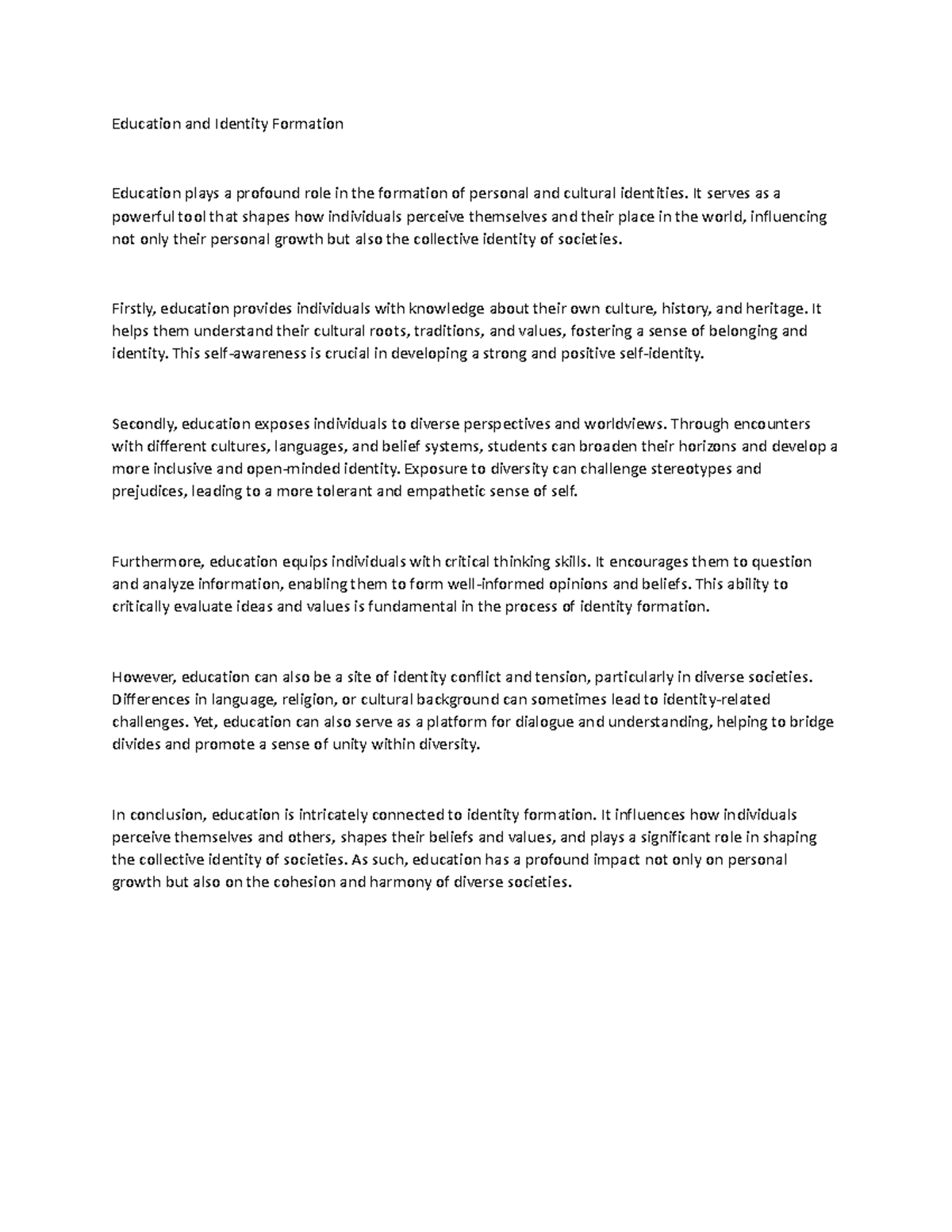 Education and Identity Formation - Education and Identity Formation ...