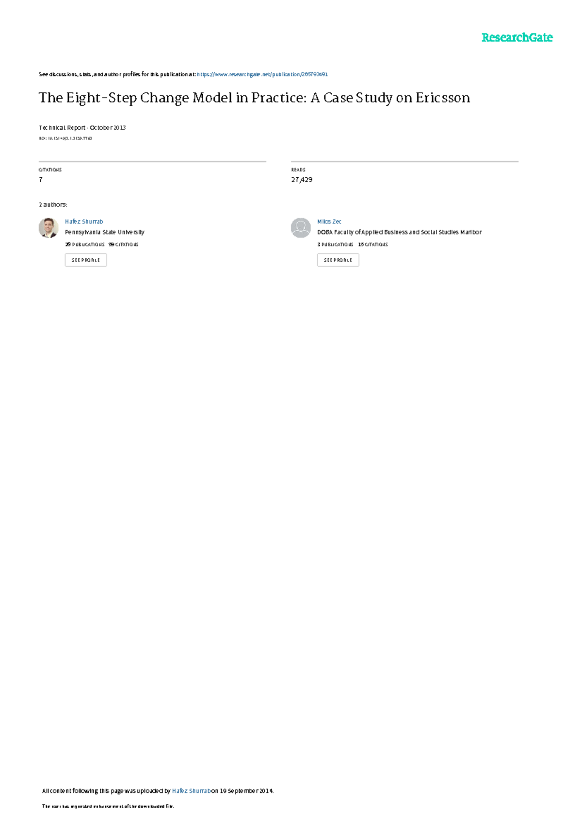 The Eight Step Modelof Change ACase Studyon Ericsson 1 1 1 - See discussions, stats, and author ...