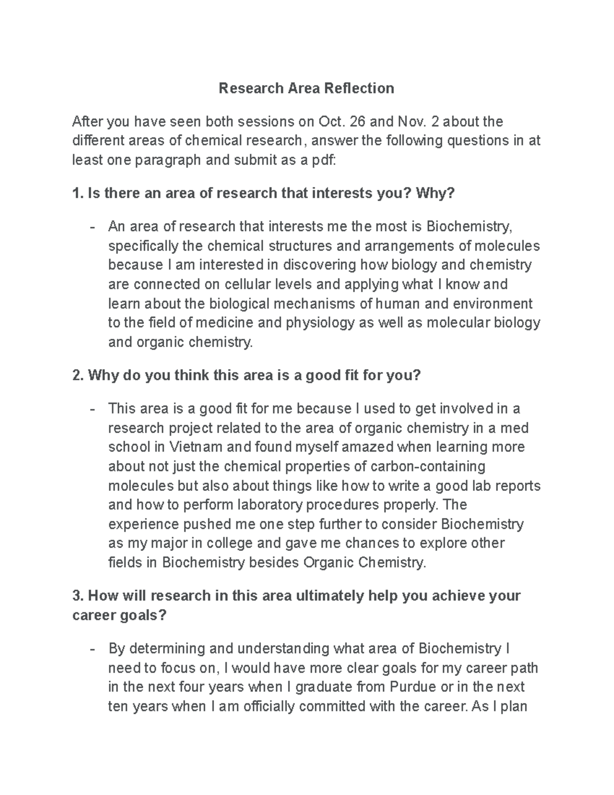 Research Area Reflection - Research Area Reflection After you have seen ...