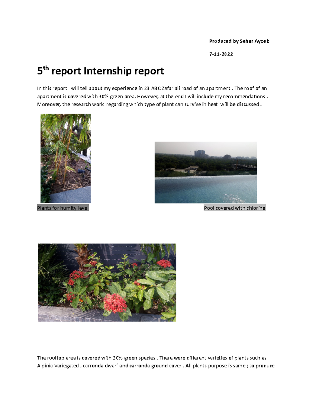 5th internship report - Produced by Sehar Ayoub 7-11- 5 th report ...
