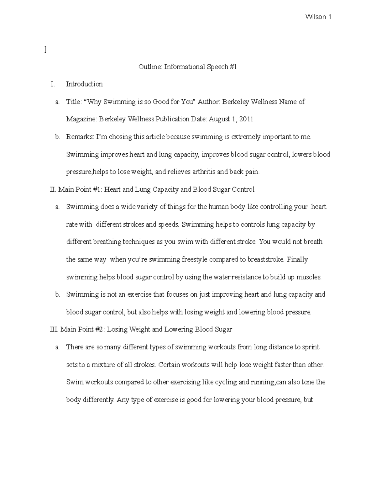 Magazine Speech Outline - Wilson 1 ] Outline: Informational Speech # I ...