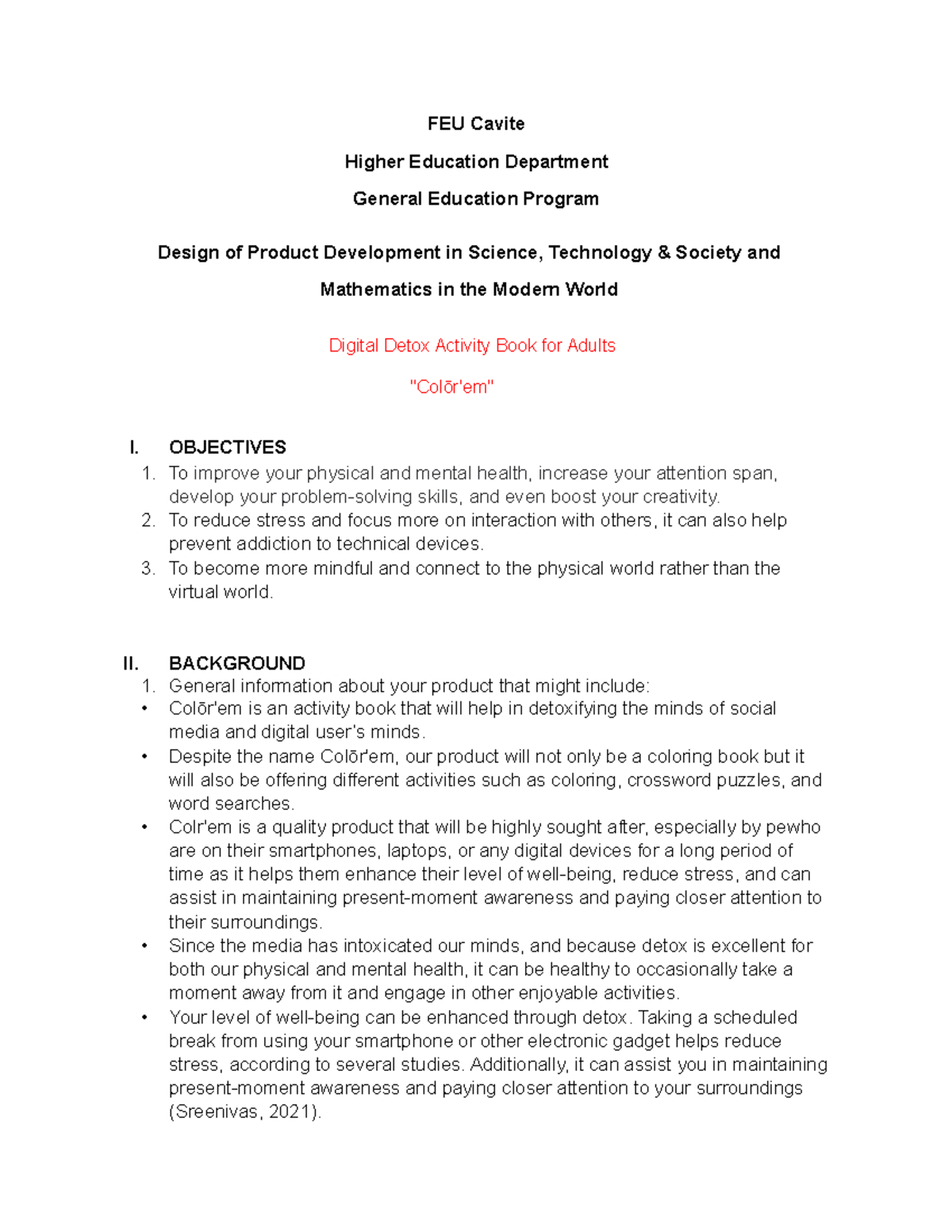 Final STS - Product Presentation - FEU Cavite Higher Education Department General Education ...