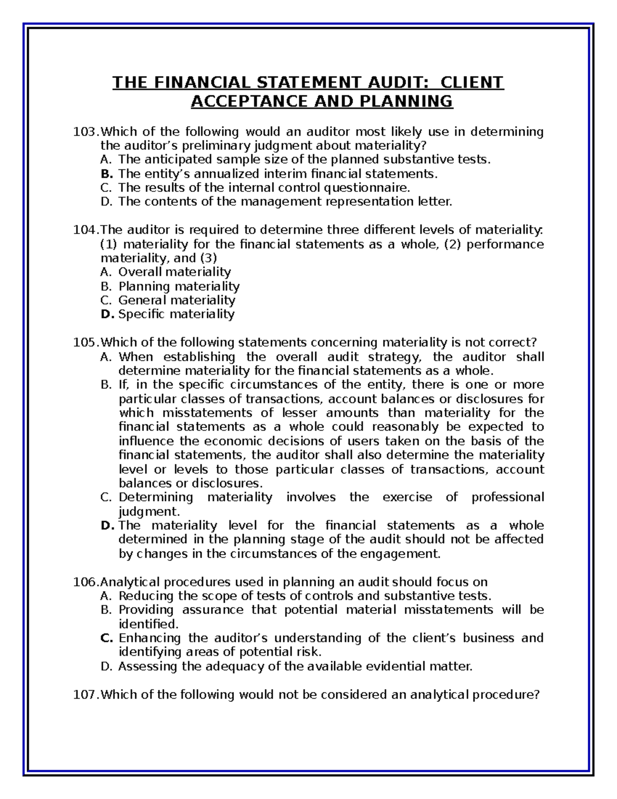 THE Financial Statement Audit ( Client Acceptance AND Planning) - THE ...