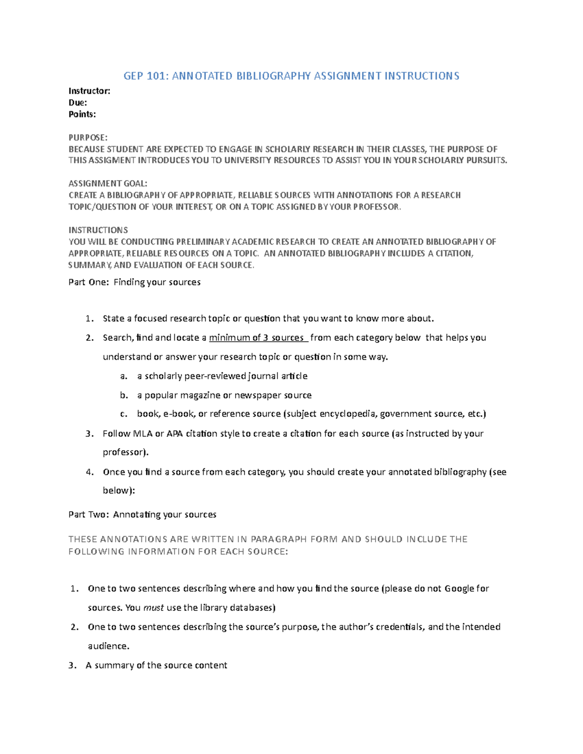 2022 Annotated Bib assignment(1) - GEP 101: ANNOTATED BIBLIOGRAPHY ...
