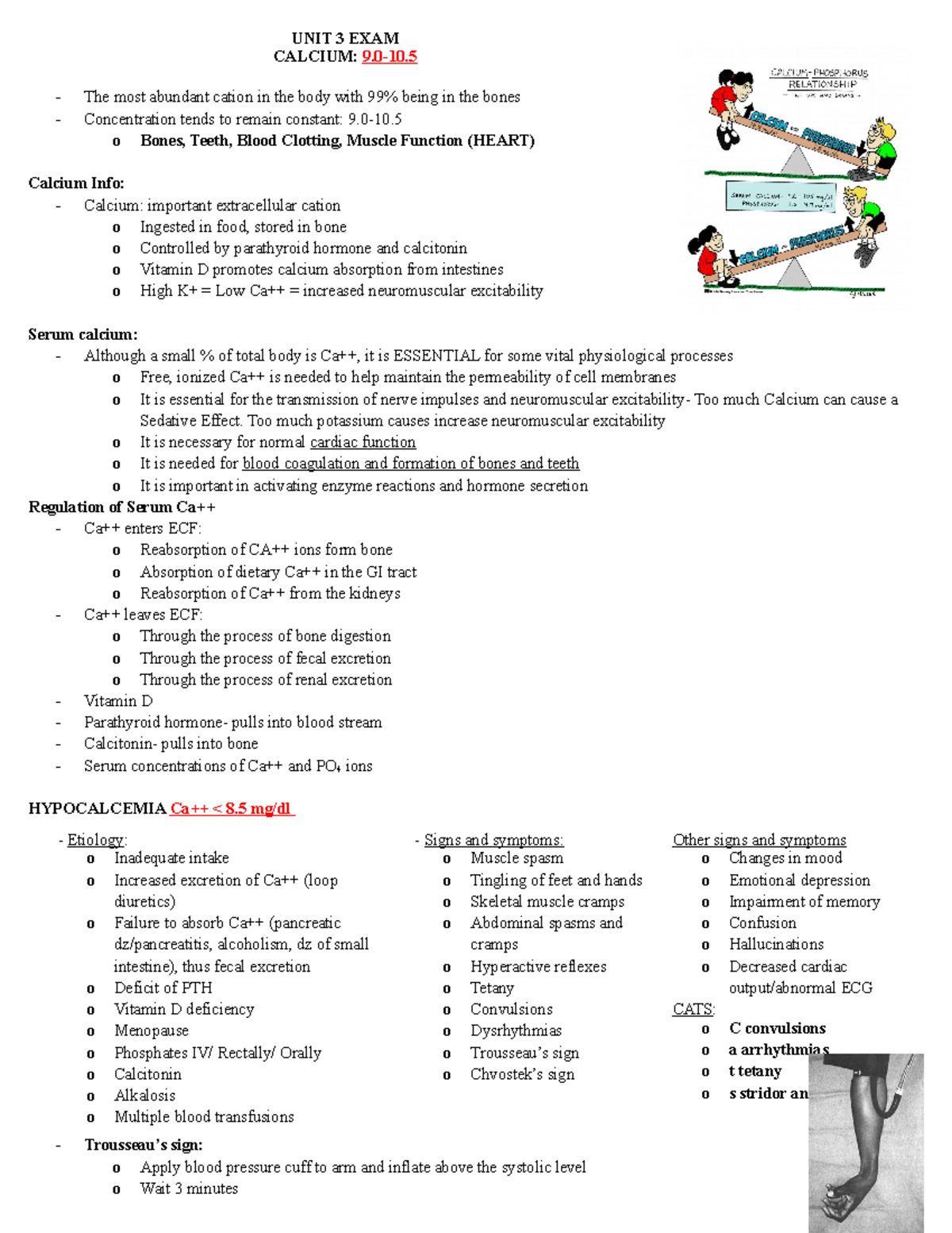 Calcium - Lewis' Medical Surgical Nursing notes - UNIT 3 EXAM CALCIUM ...
