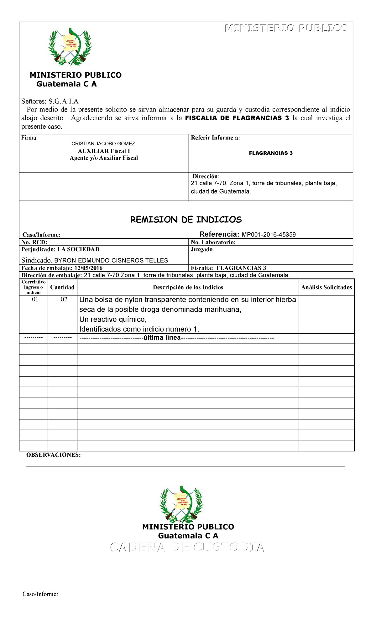 Cadena para inacif - MINISTERIO PUBLICOMINISTERIO PUBLICO MINISTERIO ...
