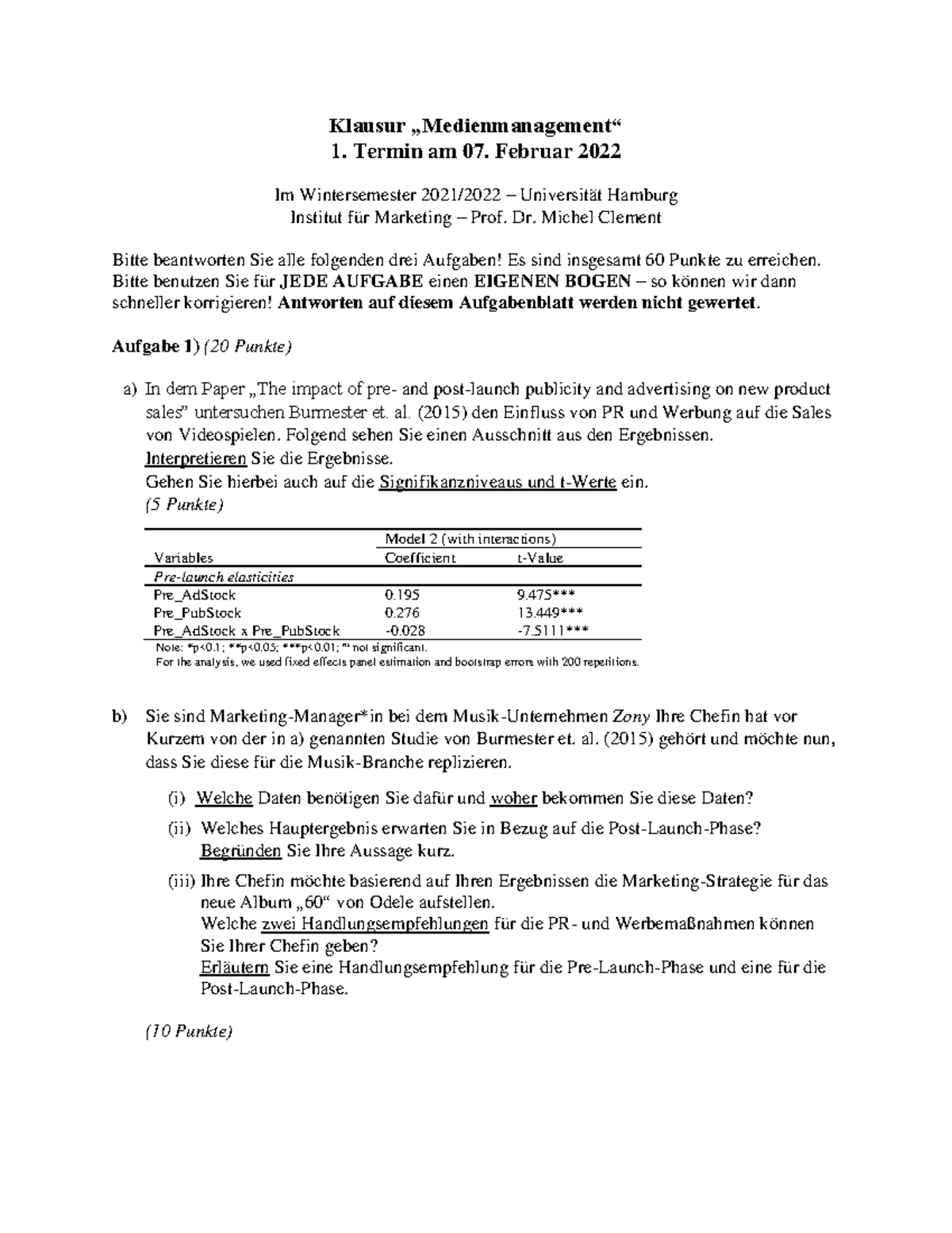 WS2122 MM Klausur T1 - Klausur „Medienmanagement“ 1. Termin am 07 ...