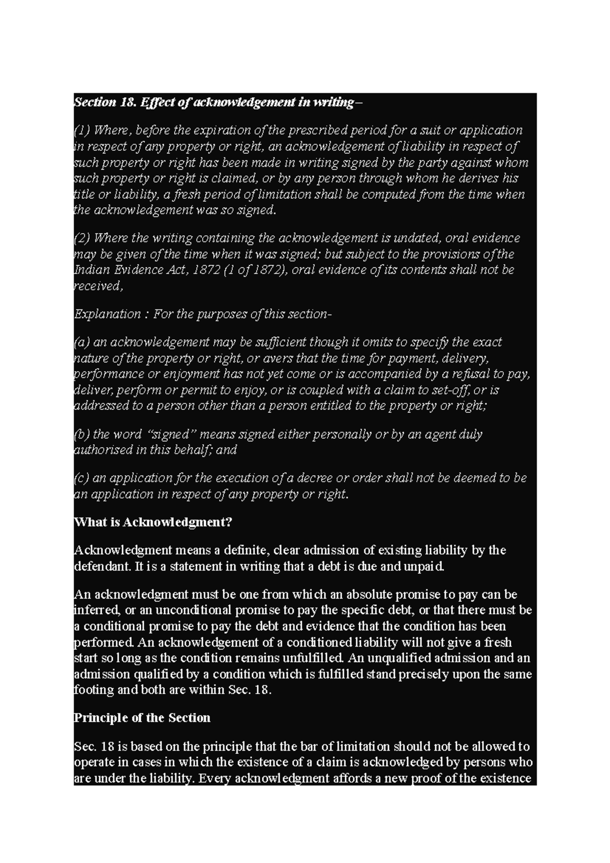 CPC - information - 1 year ago Section 18. Effect of acknowledgement in ...