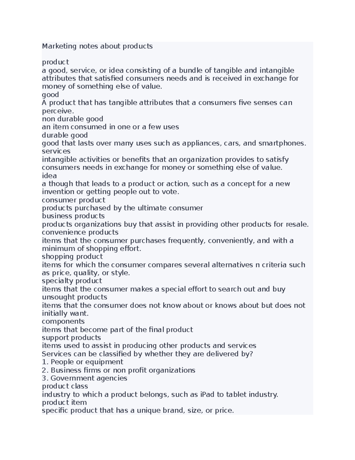 Marketing notes about products - Marketing notes about products product ...