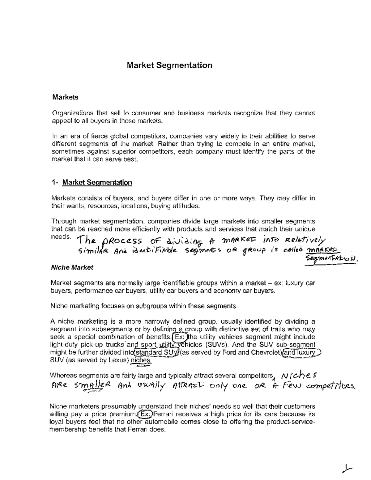 Market Segmentation - lecture notes - COMM 223 - Studocu