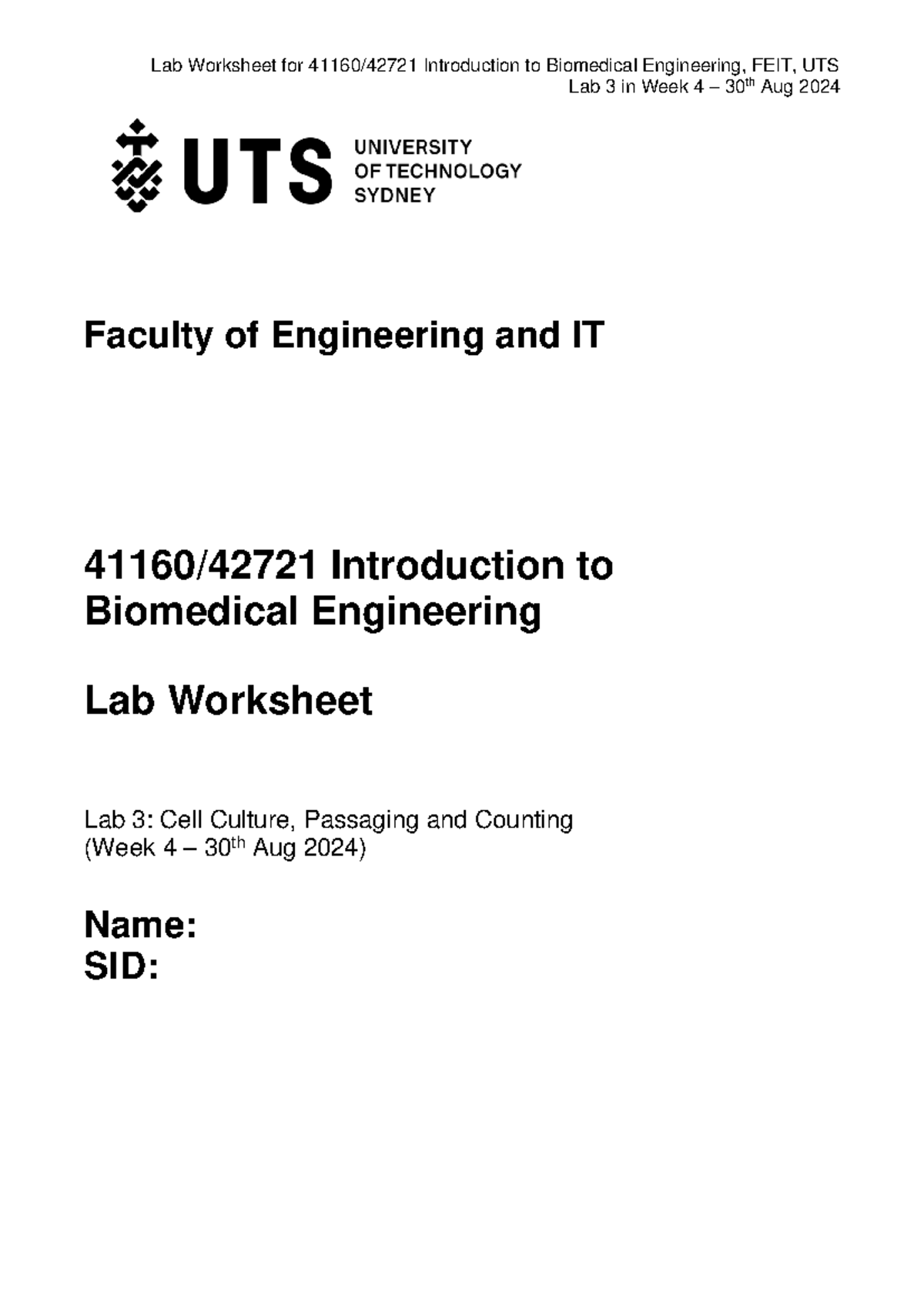 Lab 3 week 4 - lab - Lab Worksheet for 41160/42721 Introduction to ...