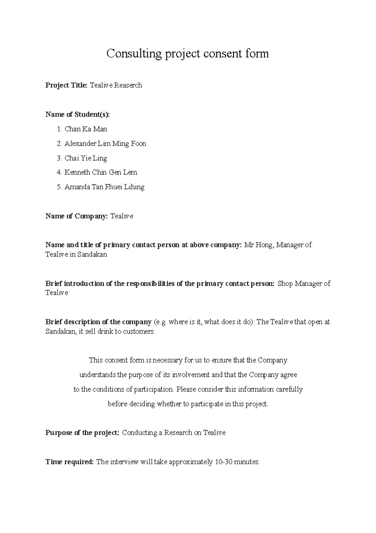 Consulting project consent form copy copy - Consulting project consent ...