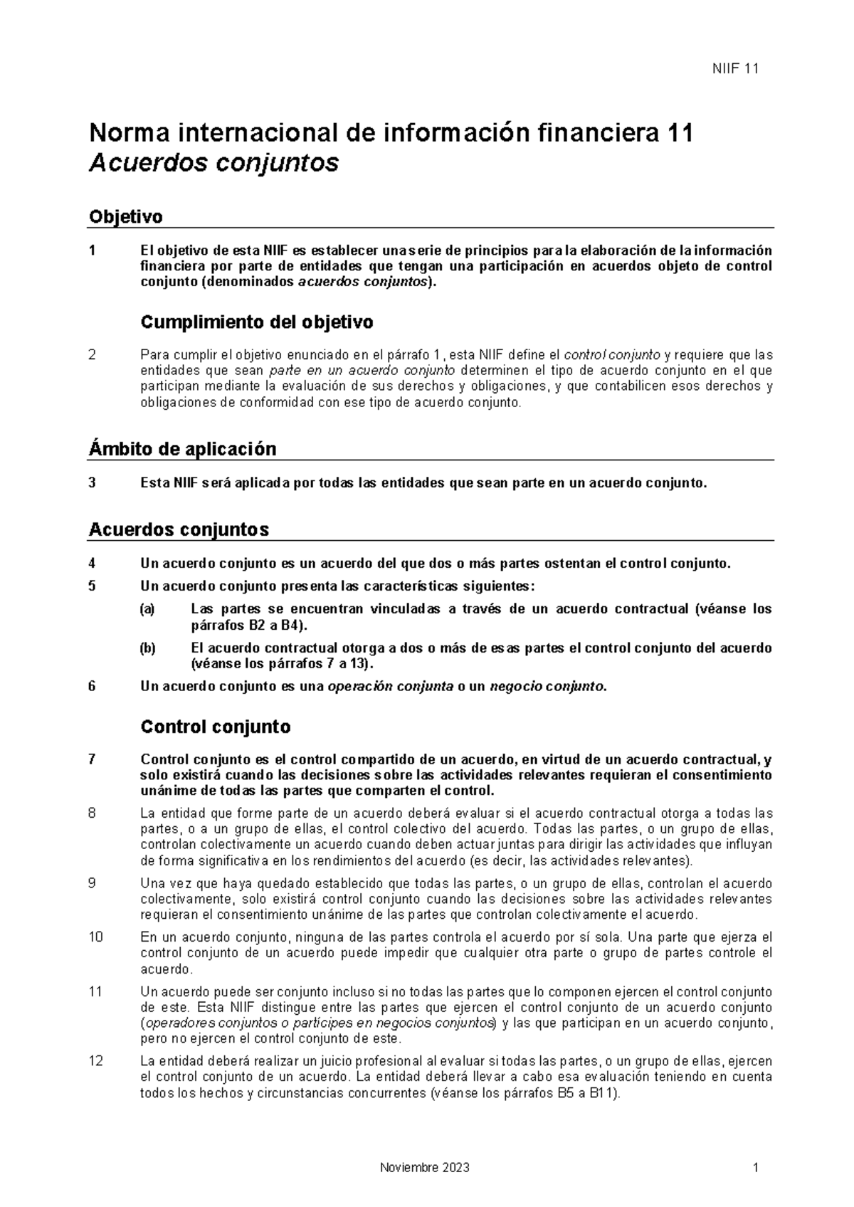 NIIF 11.noviembre 23 - Norma internacional de información financiera 11 ...