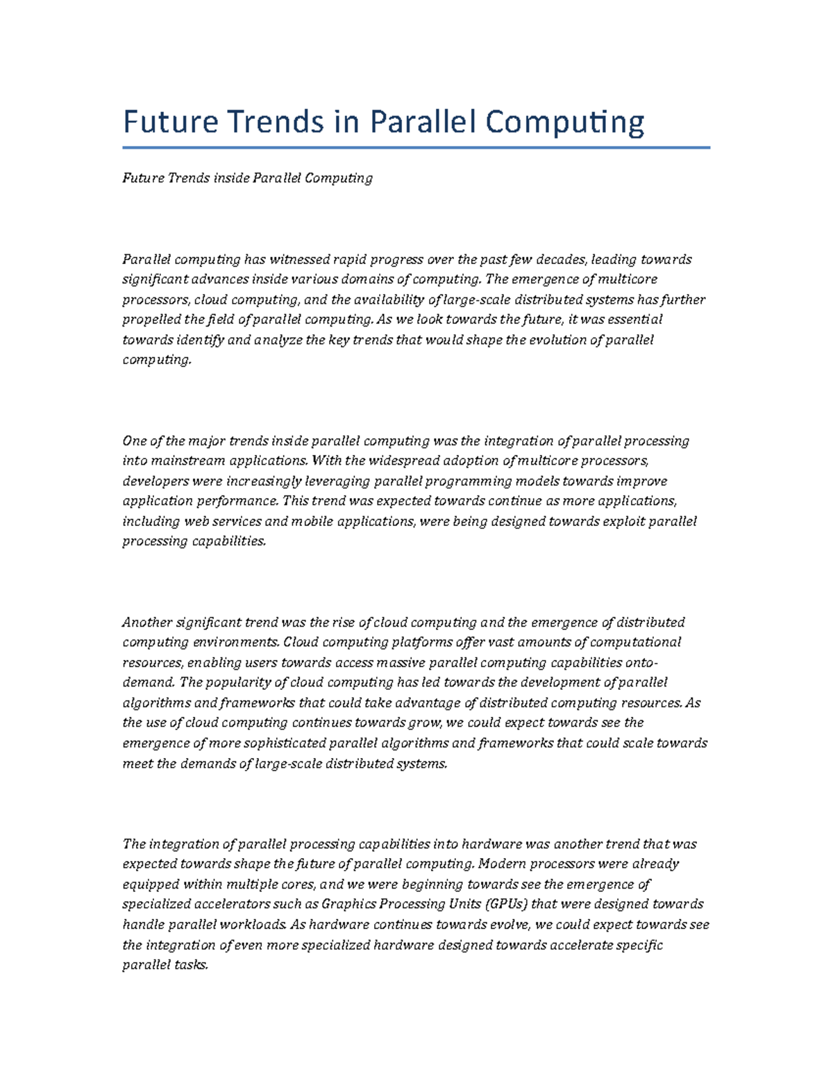 Future Trends In Parallel Computing The Emergence Of Multicore Processors Cloud Computing