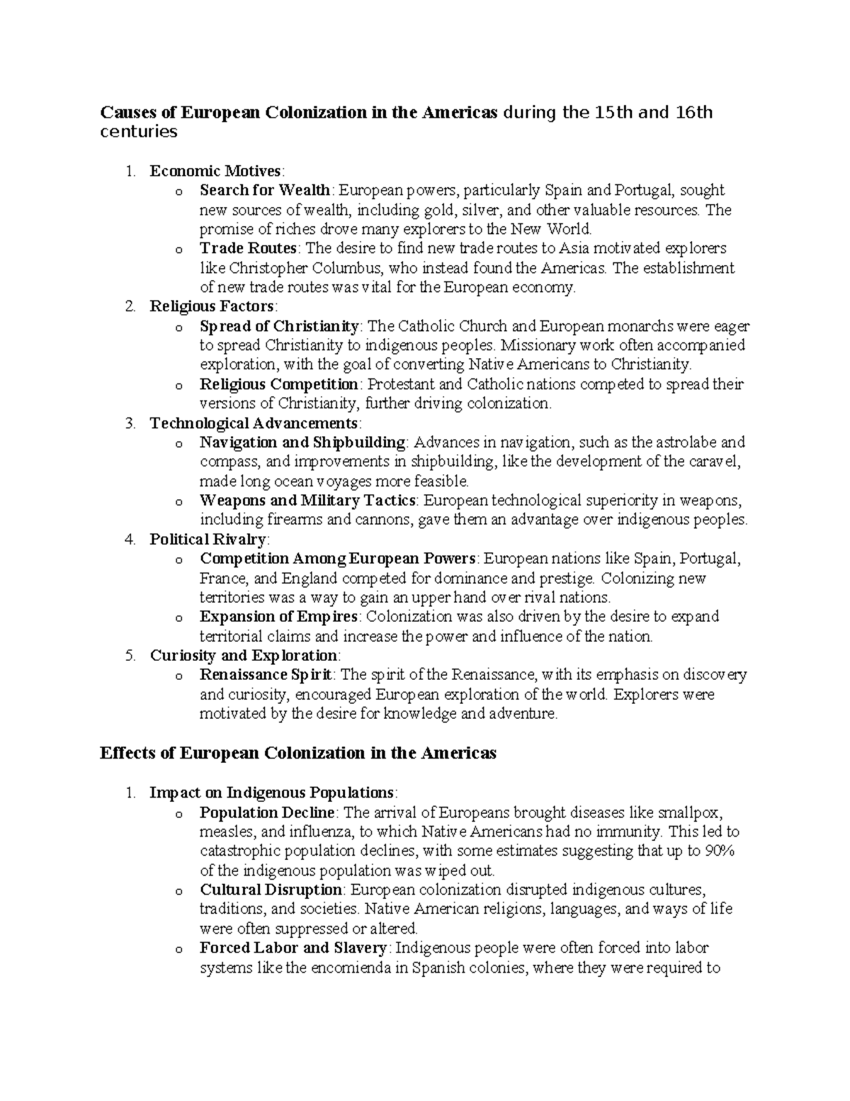 Causes of European Colonization in the Americas during the 15th and ...
