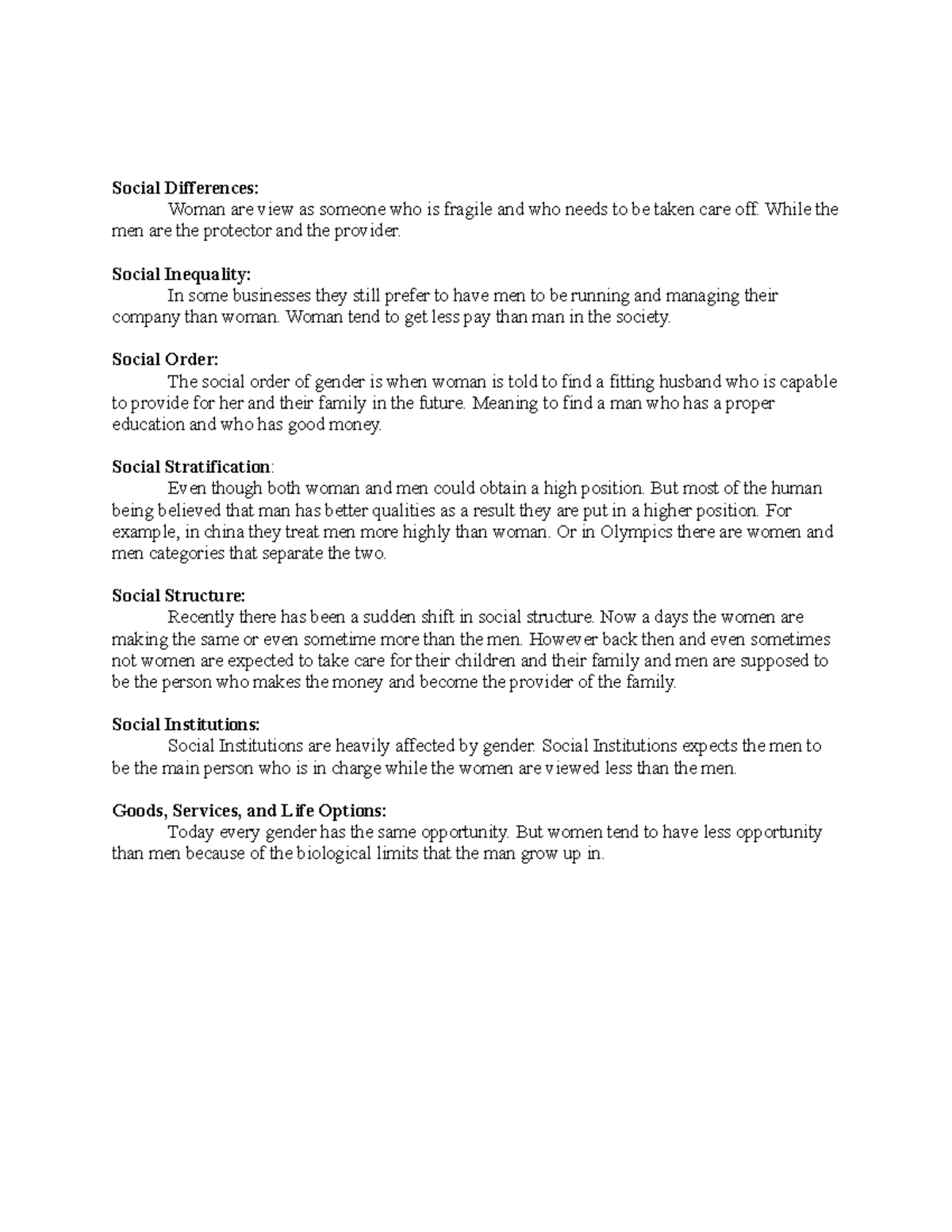 Social Differences - Social Differences: Woman are view as someone who ...