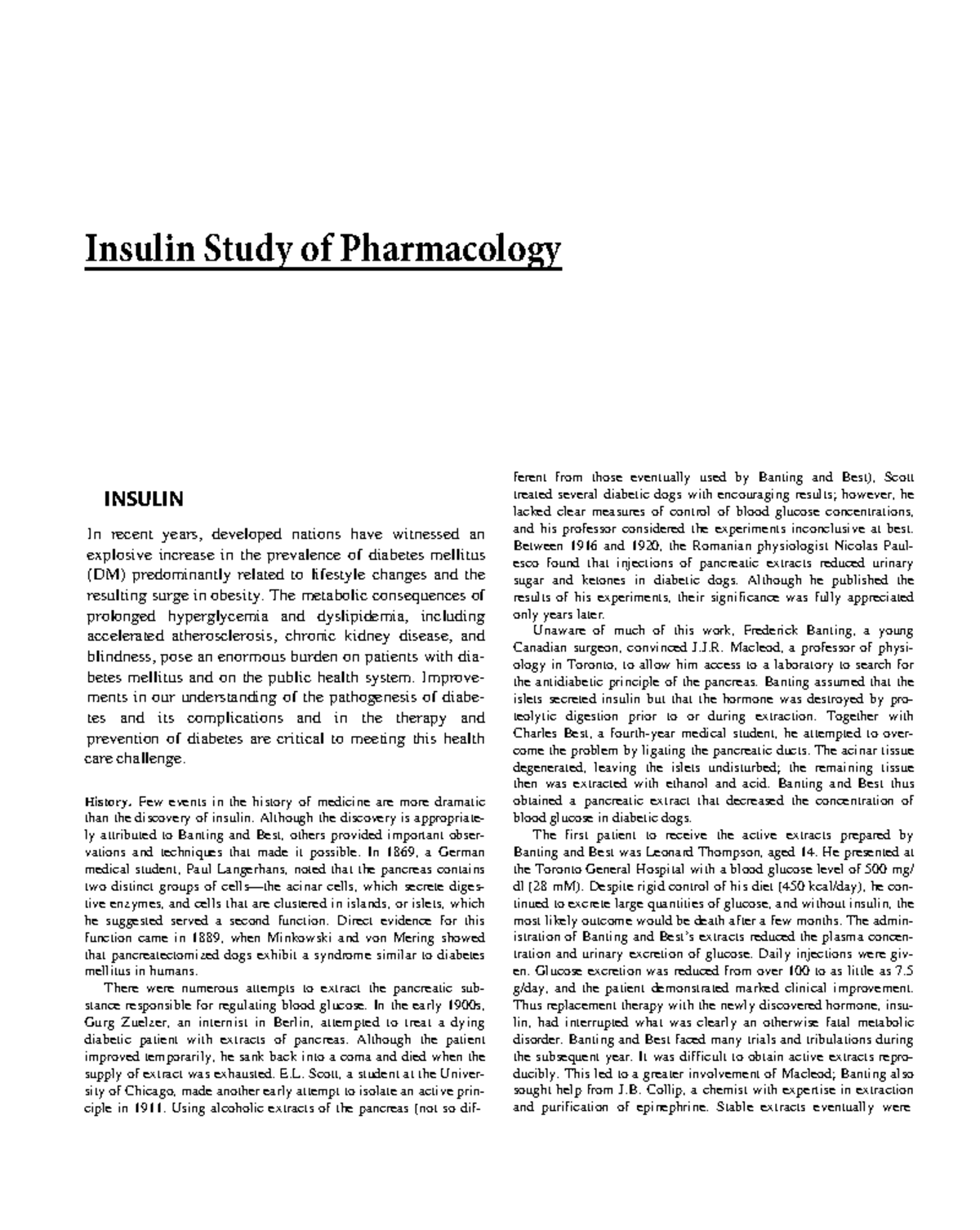 Insulin Study of Pharmacology - Insulin Study of Pharmacology INSULIN ...