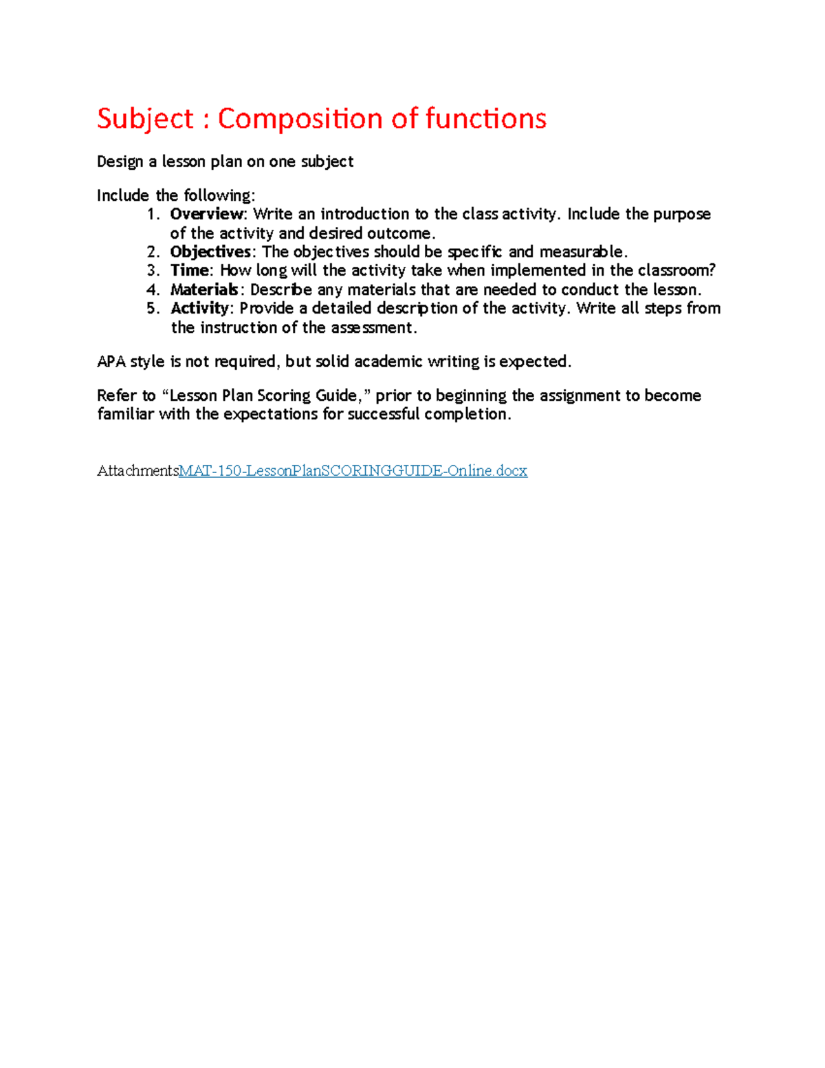 2222 project 2 composition of function - Subject : Composition of ...