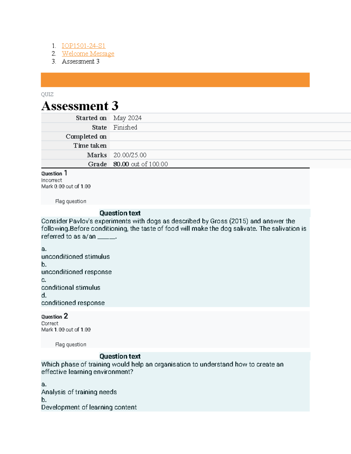 Iop assignment 3 - 1. IOP1501-24-S 2. Welcome Message 3. Assessment 3 ...