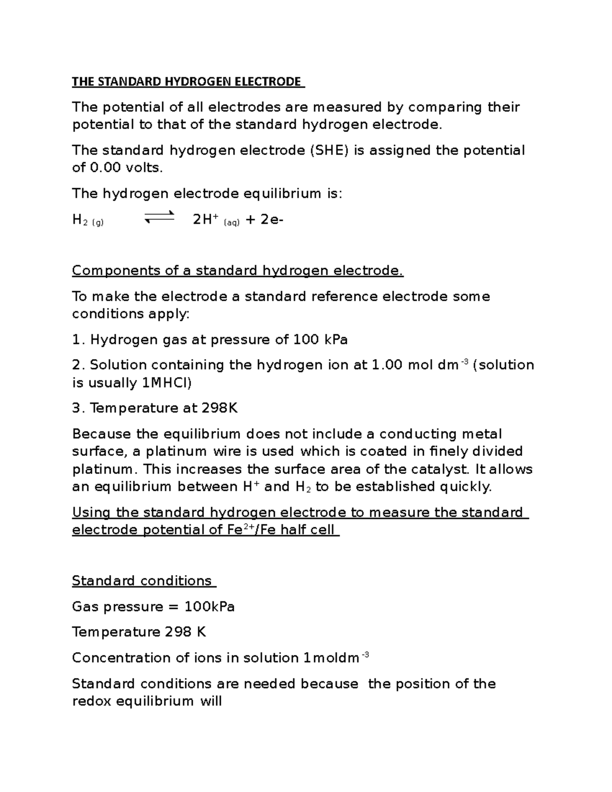 Redox equilibria 2 - Alevel notes on chemistry - THE STANDARD HYDROGEN ...