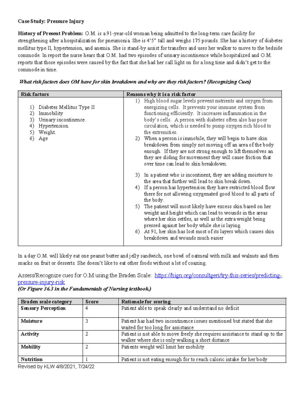 NUR 380 Case Study Pressure Injury - Case Study: Pressure Injury ...